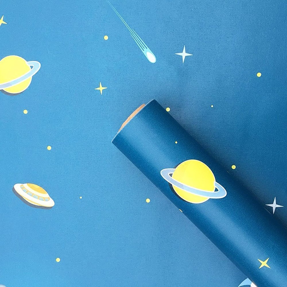 HOYOYO 17.8 x 78 Inches Self-Adhesive Shelf Liner, Shelf Liner Dresser Drawer Paper Wall Sticker Boy Room Decoration Blue Planet