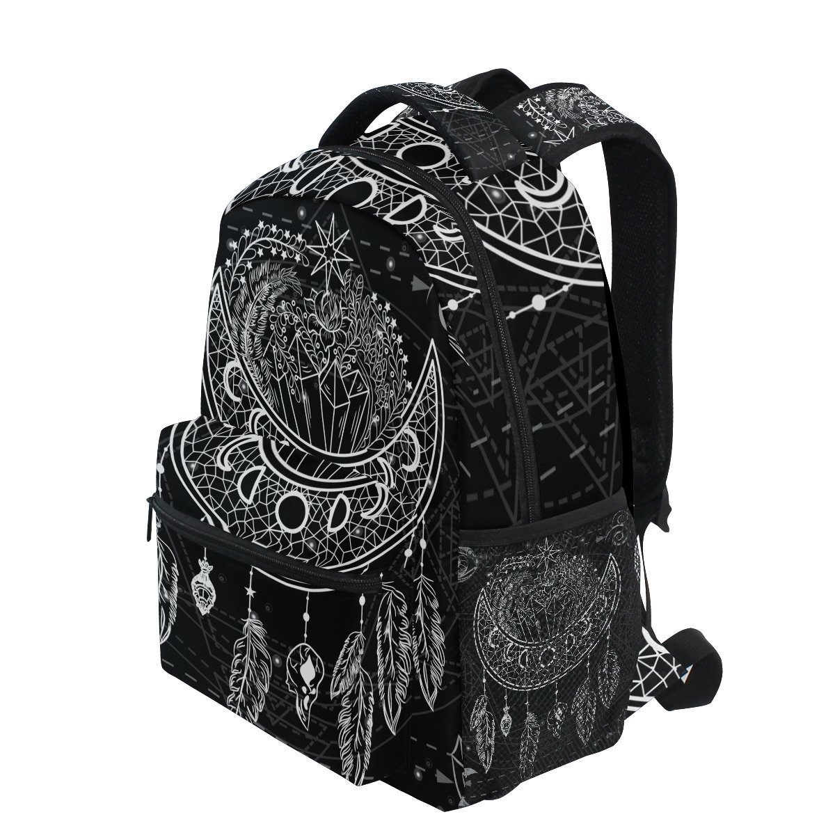 U LIFE Backpack School Bags Laptop Casual Bag for Boys Girls Kids Men Women Black Vintage Moon Sun Mandala Floral Flowers