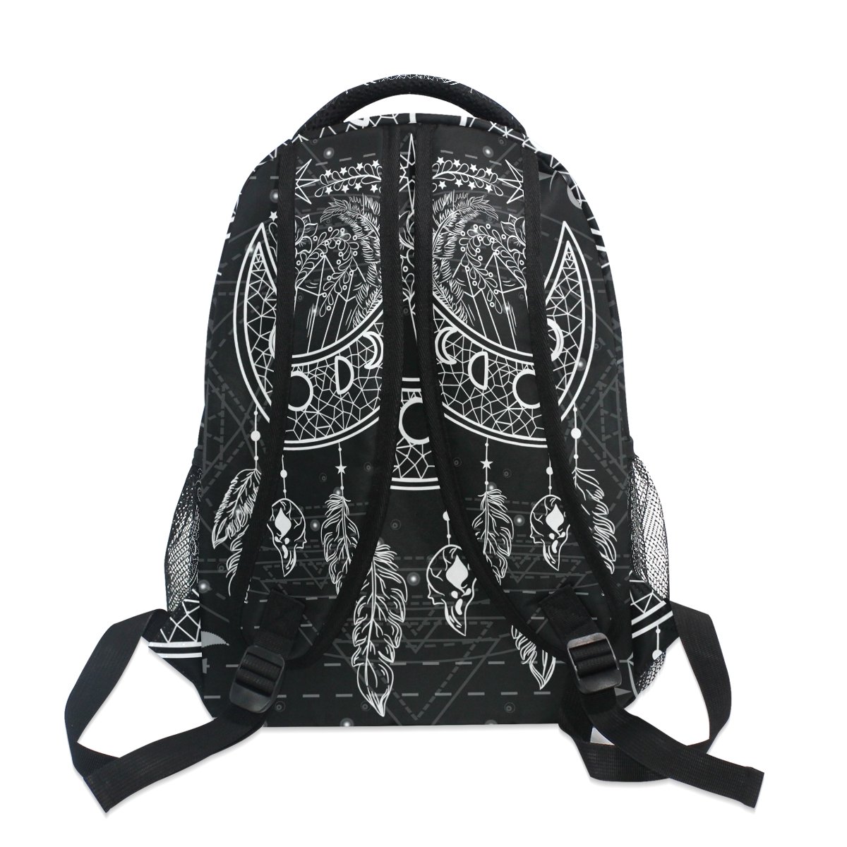 U LIFE Backpack School Bags Laptop Casual Bag for Boys Girls Kids Men Women Black Vintage Moon Sun Mandala Floral Flowers