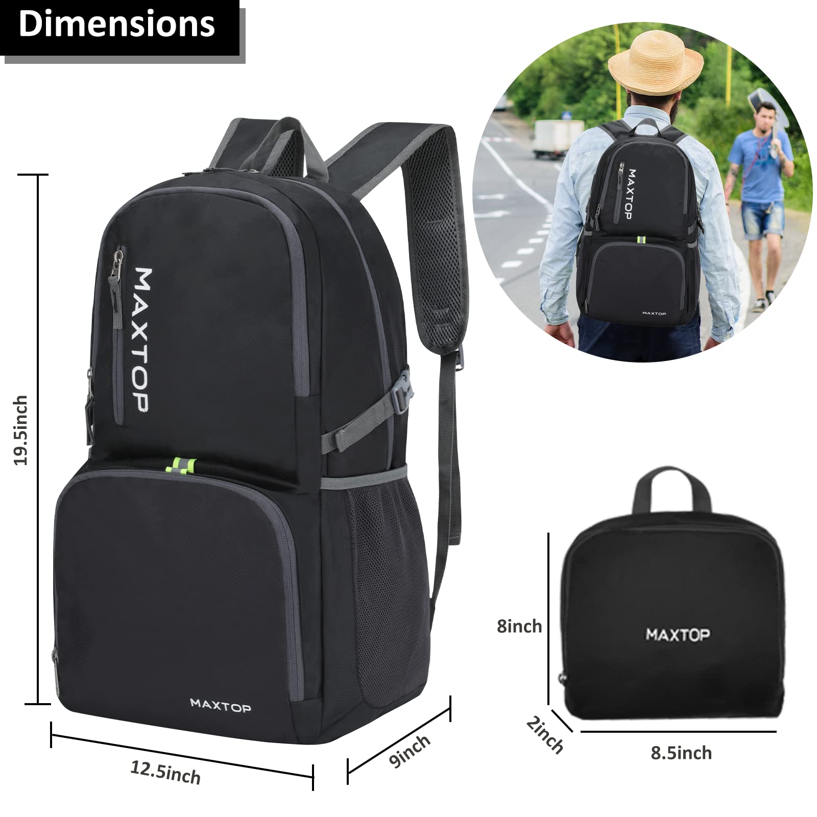 MAXTOP 40/50L Lightweight Packable Backpack for Hiking Traveling Camping Water Resistant Foldable Outdoor Travel Daypack