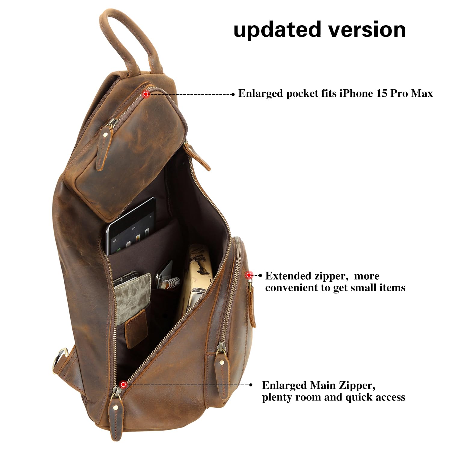 Polare Full Grain Leather Vintage Sling Bag For Men Outdoor Travel Shoulder Chest Business Casual Daypack