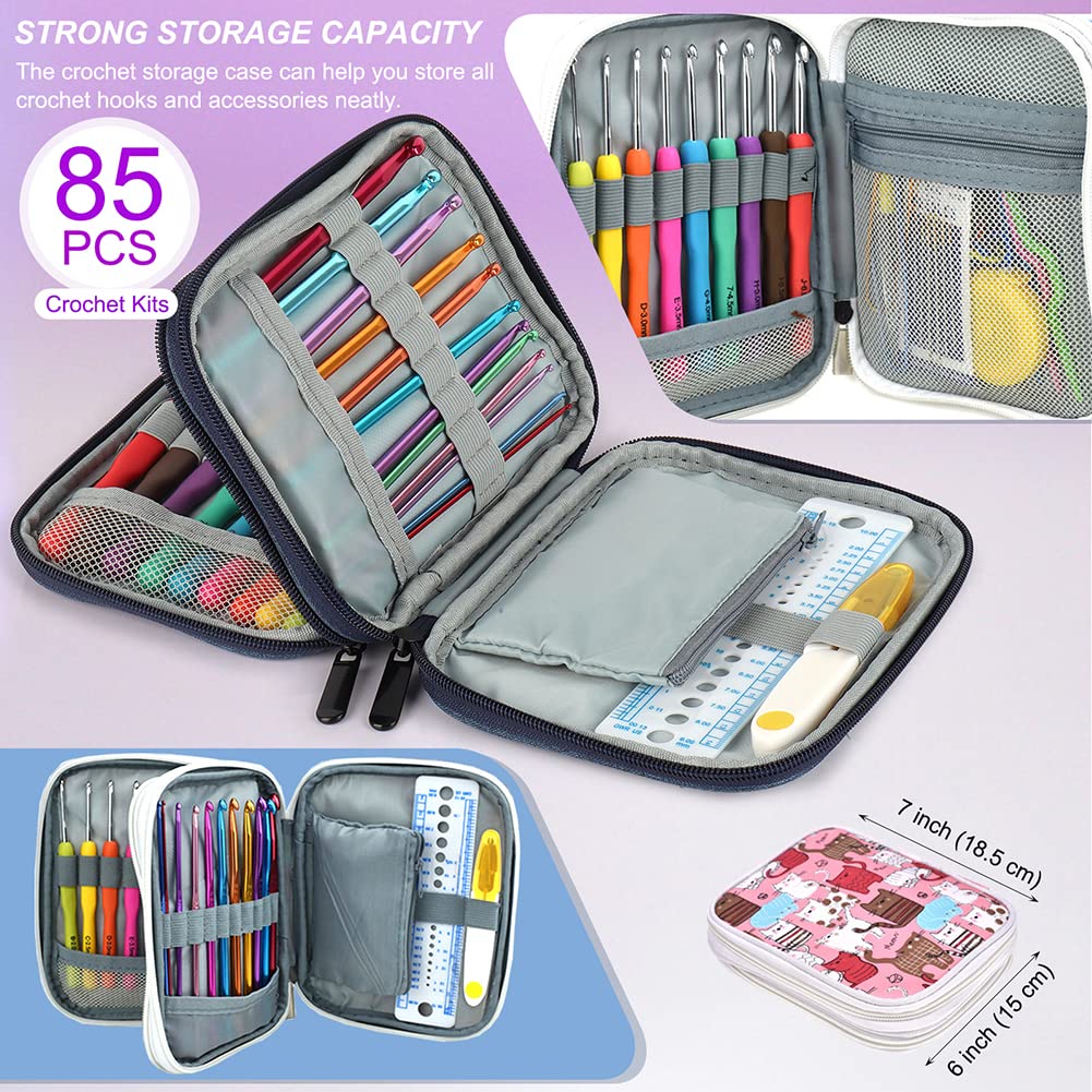 Katech Crochet Hooks Kit with Case, 85-Piece Crochet Hooks Set, Ergonomic Crochet Hook Crochet Needles Weave Yarn Kits DIY Hand Knitting Art Tools for Beginners and Experienced Crochet Lovers