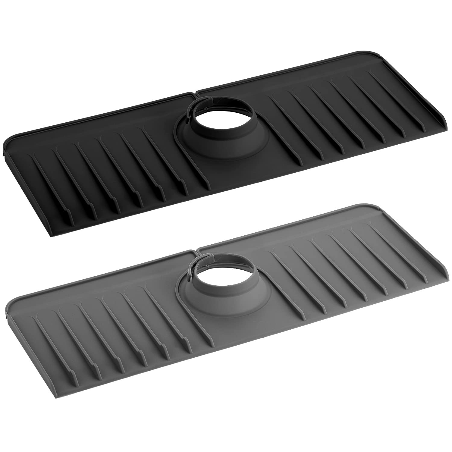 Silicone Faucet Mat - 2Pcs Silicone Faucet Handle Drip Catcher Tray for Kitchen Bathroom Countertop Sink Splash Guard Draining Dish Drying Pad