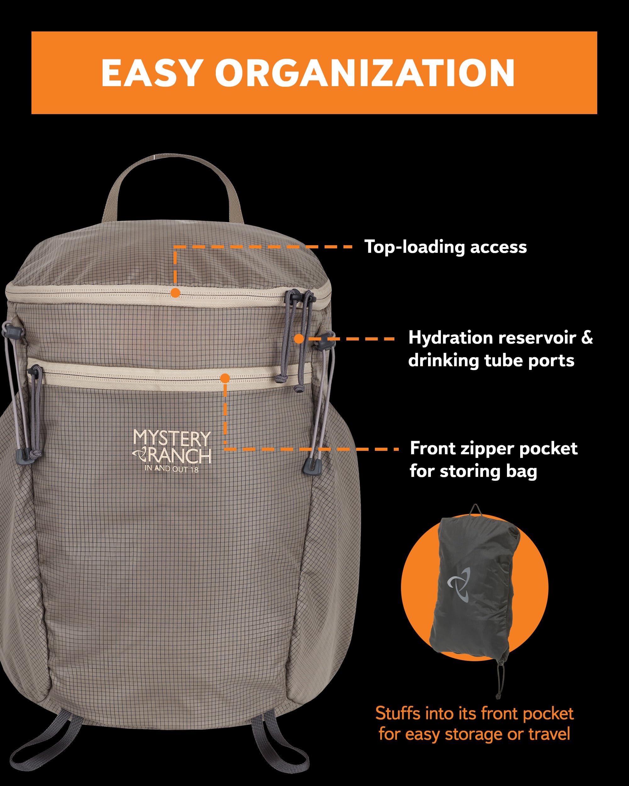 Mystery Ranch In and Out Backpack - Lightweight Foldable Pack, Hummus 19L