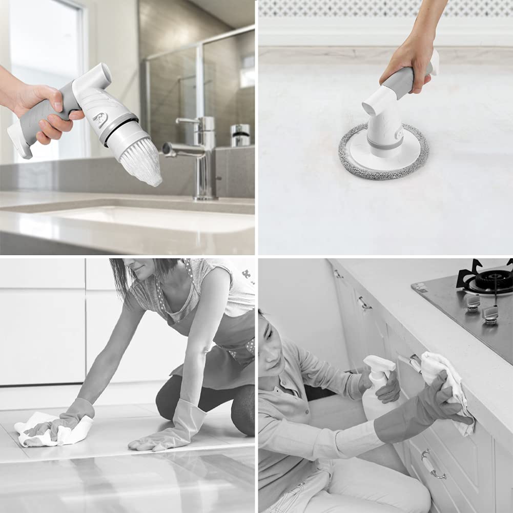 IEZFIX Electric Spin Scrubber, Bathroom Scrubber Rechargeable Shower Scrubber for Cleaning Tub/Tile/Floor/Sink/Window丨Power Scrubber Cordless with 4 Replaceable Cleaning Brush Heads