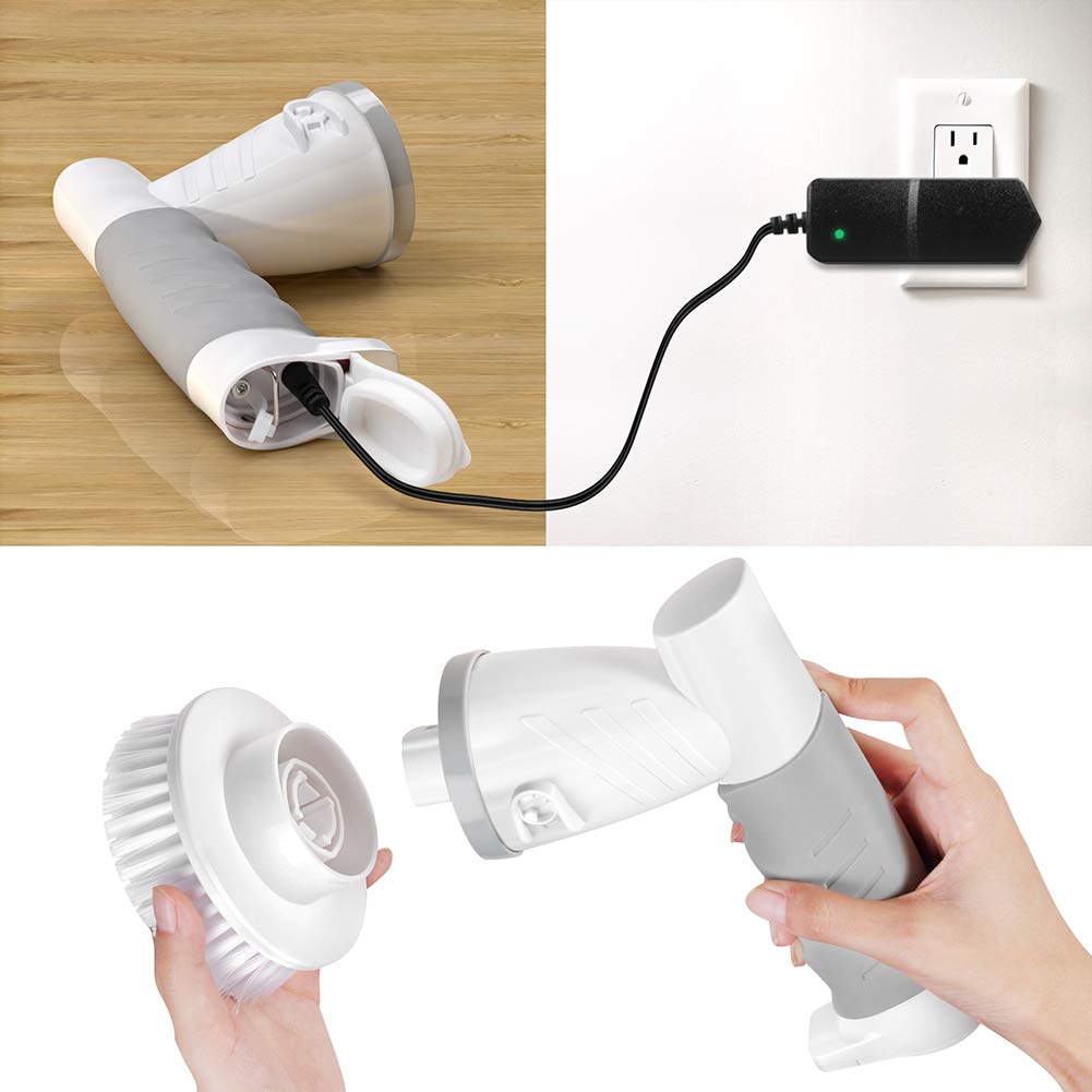 IEZFIX Electric Spin Scrubber, Bathroom Scrubber Rechargeable Shower Scrubber for Cleaning Tub/Tile/Floor/Sink/Window丨Power Scrubber Cordless with 4 Replaceable Cleaning Brush Heads