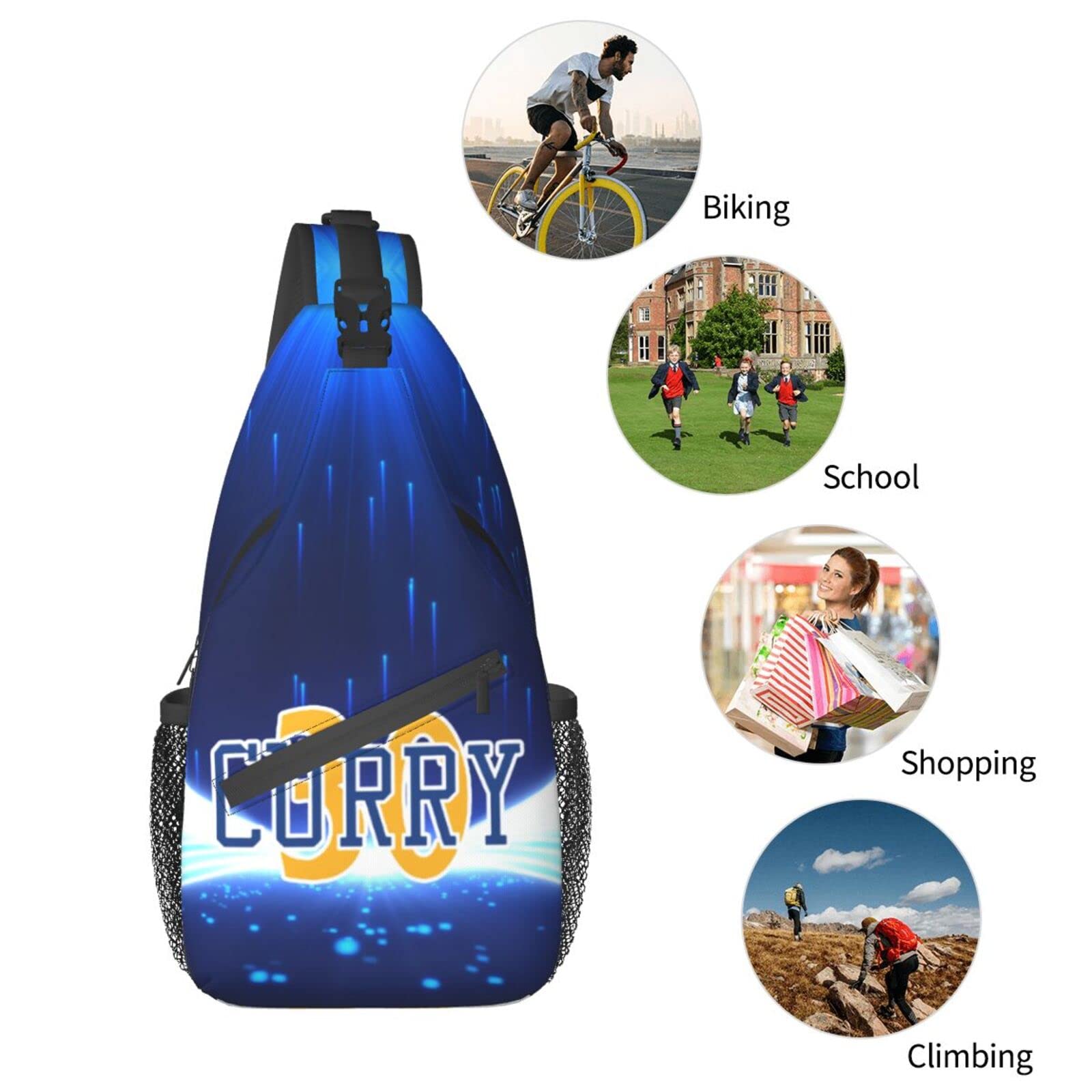 Curry Golden State Basketball Sling Backpack,Travel Hiking Daypack Pattern Rope Crossbody Shoulder Bag, Cross Chest Bag Diagonally For Men Women