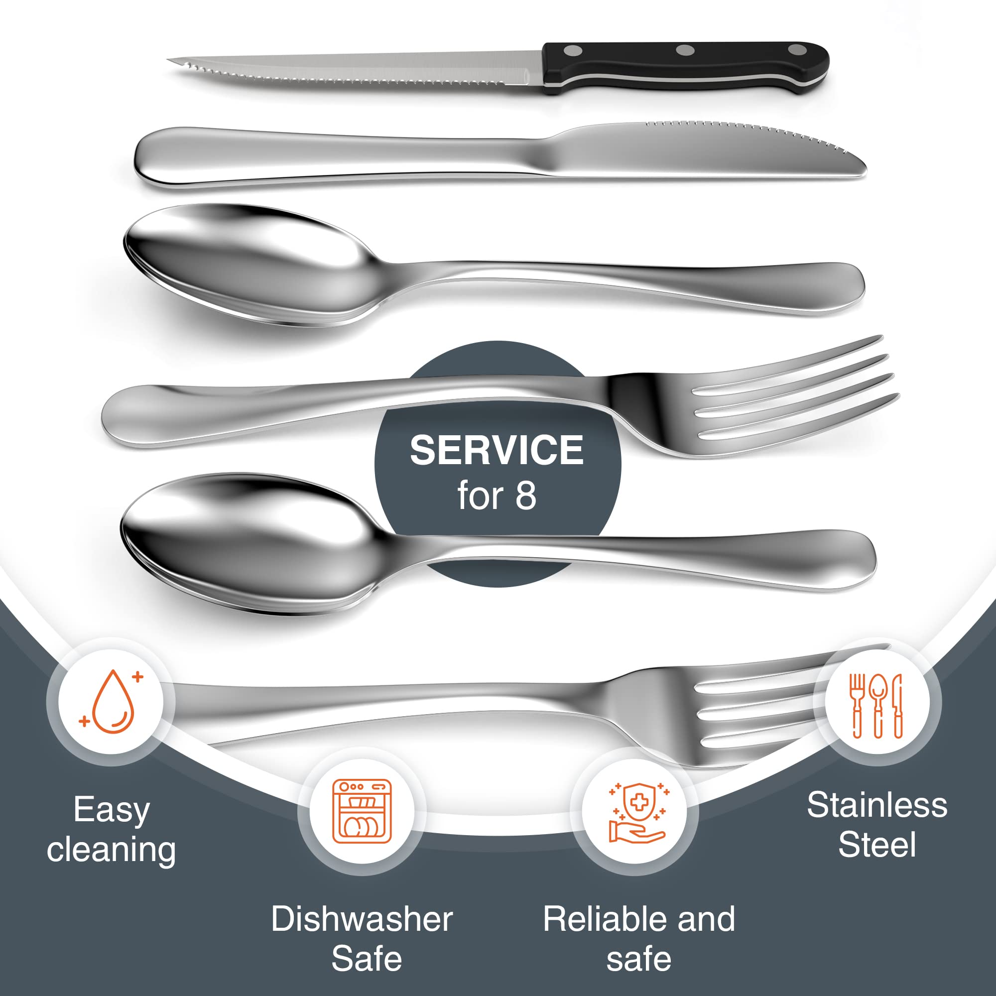 Tribal Cooking 48 Piece Silverware Set - Service for 8 - Stainless Steel Flatware serving set - Cutlery Set - Knives, Fork, and Spoon - Utensil sets - Dishwasher Safe - Stunning Polished Finish