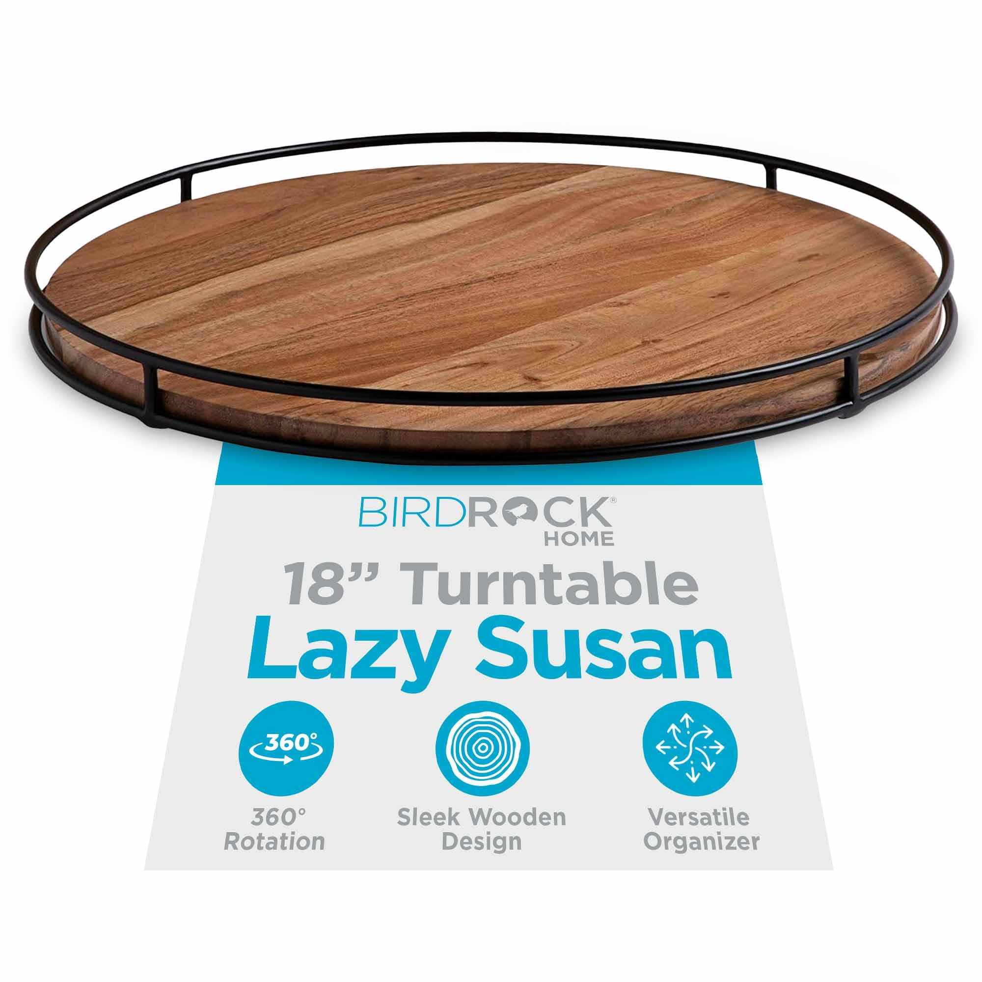 BIRDROCK HOME 18” Wooden Lazy Susan - Espresso - Iron Edges - Table Top Turntable - Cabinet or Pantry Organizer - Decorative Spice Rack Medicine Cleaning Spinning Table - Wood