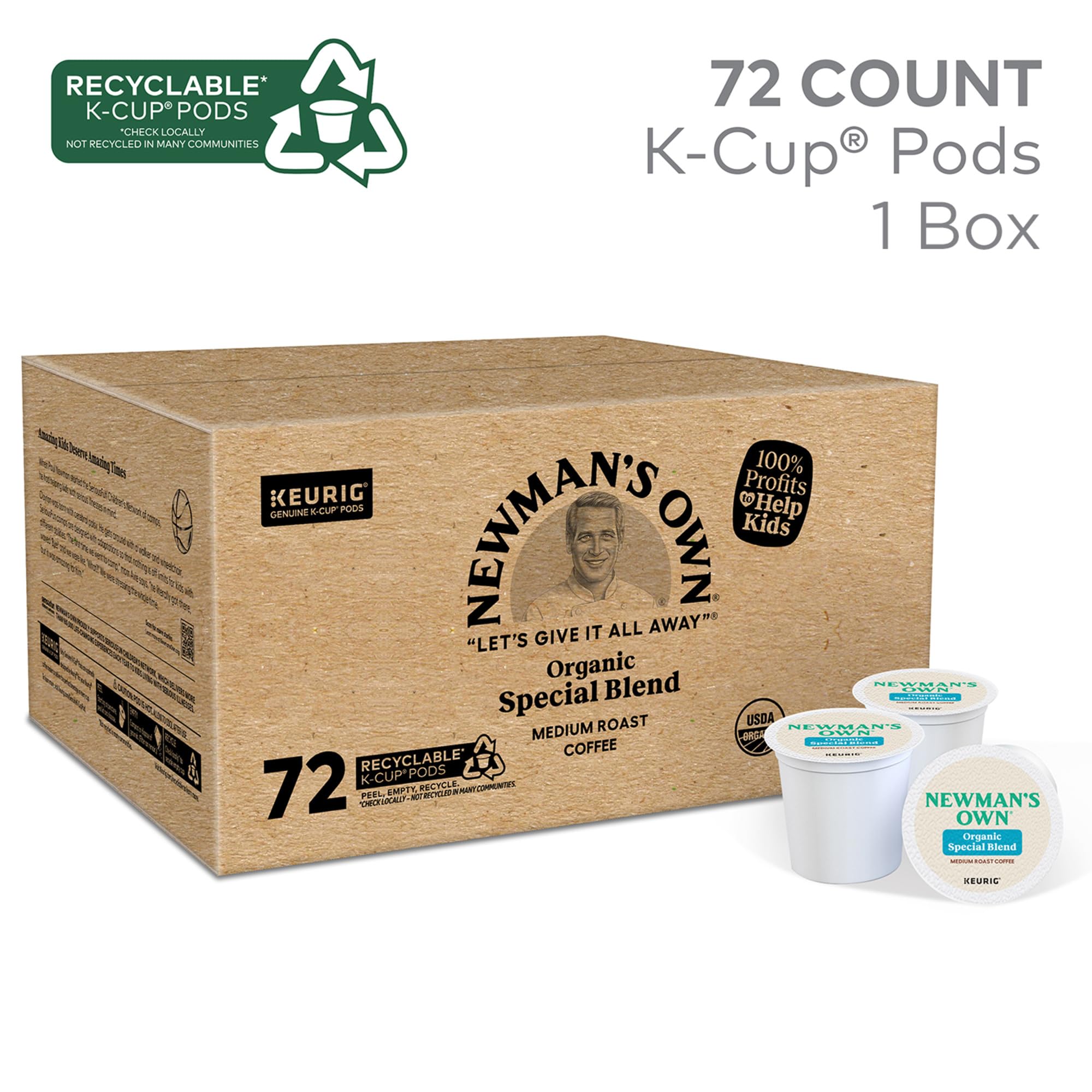 Newman's Own Organics Special Blend, Single-Serve Keurig K-Cup Pods, Medium Roast Coffee, 12 Count (Pack of 6) (5000053615)