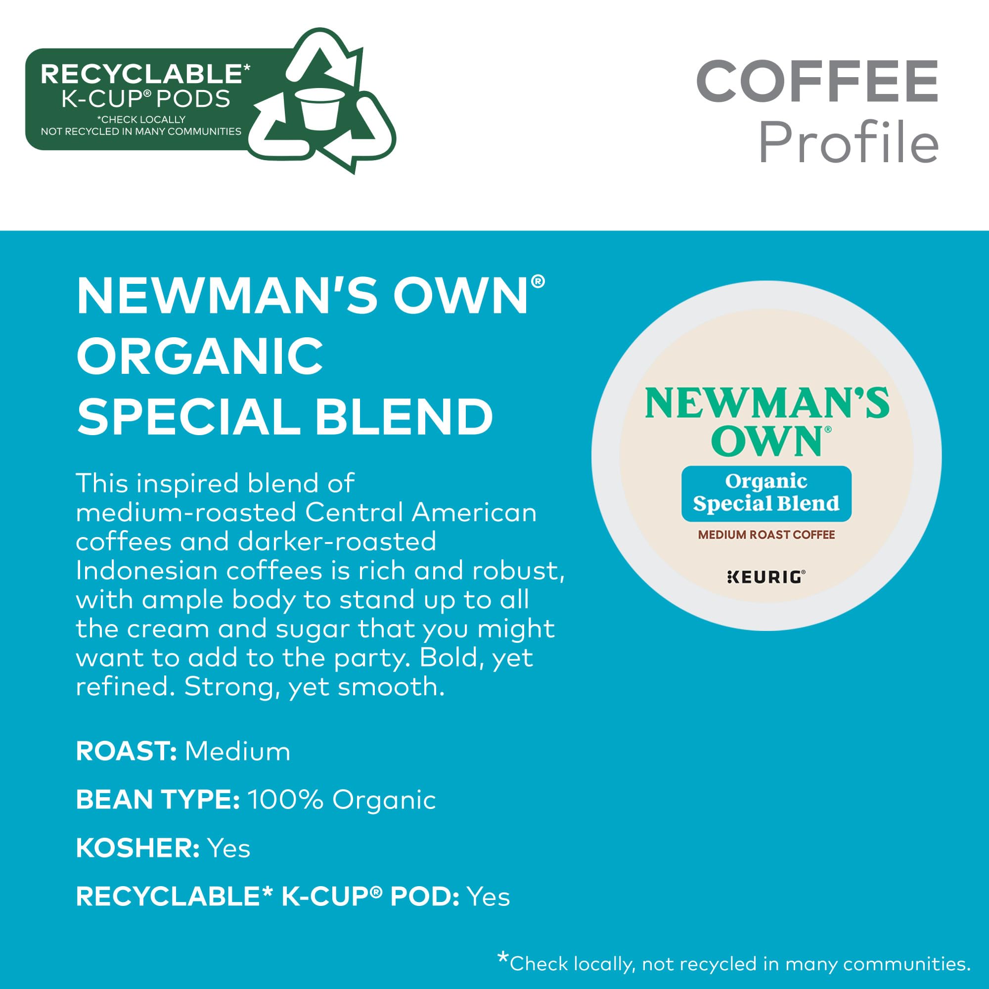 Newman's Own Organics Special Blend, Single-Serve Keurig K-Cup Pods, Medium Roast Coffee, 12 Count (Pack of 6) (5000053615)
