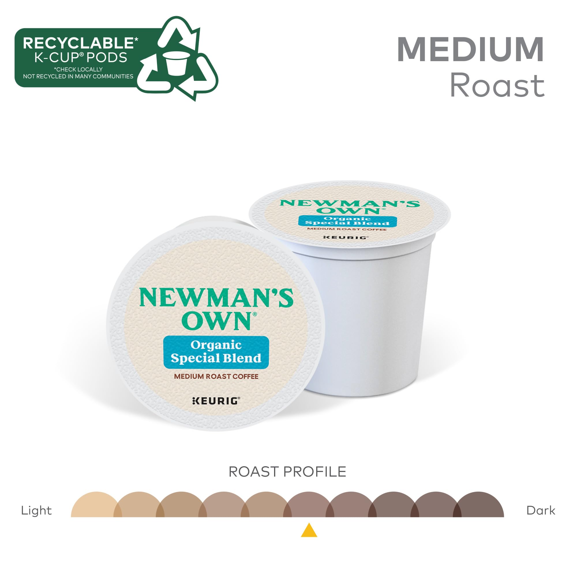 Newman's Own Organics Special Blend, Single-Serve Keurig K-Cup Pods, Medium Roast Coffee, 12 Count (Pack of 6) (5000053615)