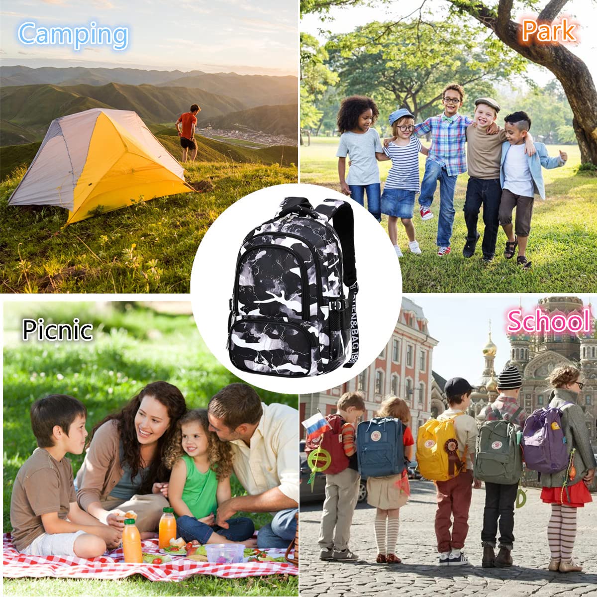 Yvechus School Backpack Casual Daypack Travel Outdoor Camouflage Backpack Christmas Presents for Boys and Girls (AY Camo Black)