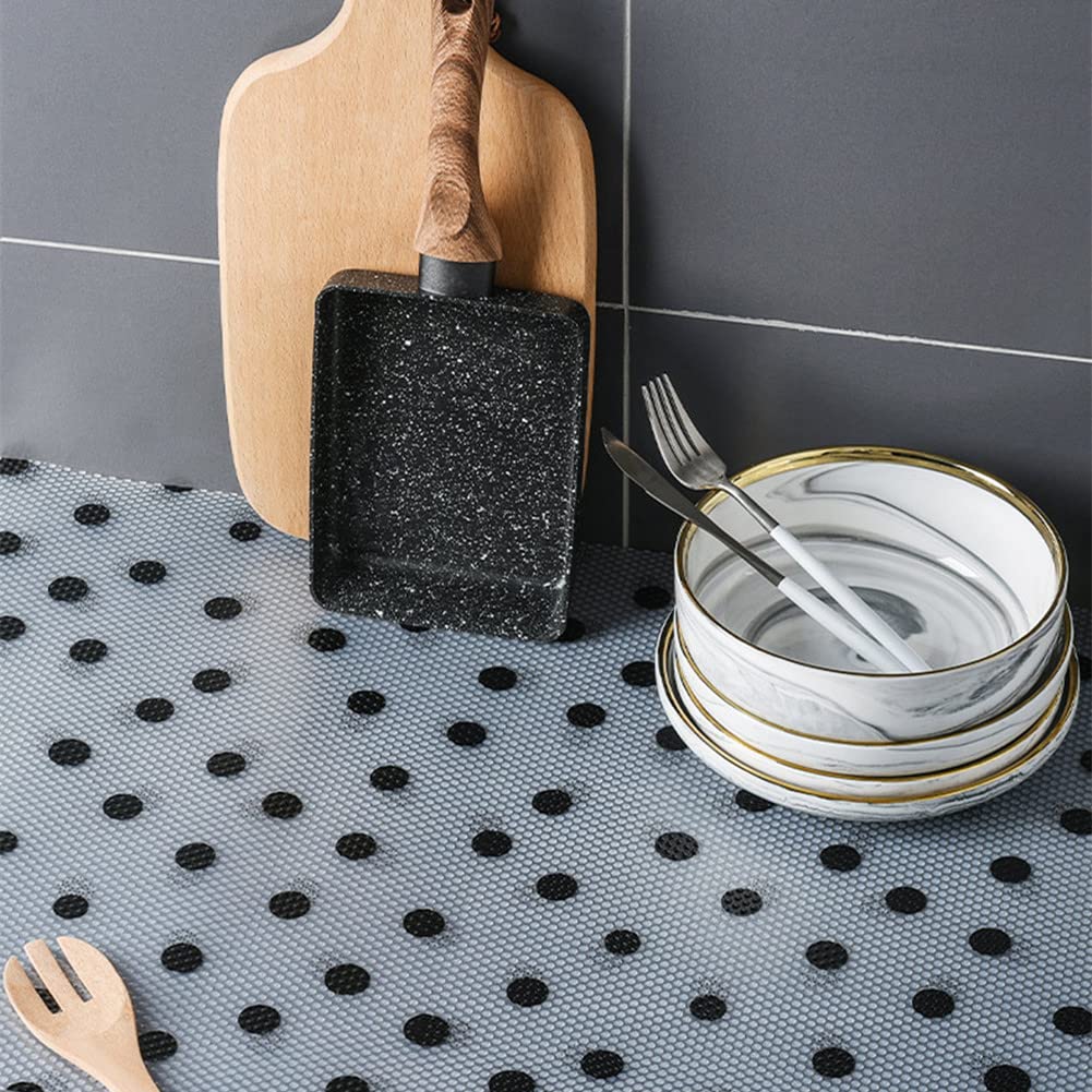 3 Rolls Shelf Liner for Cabinets and Drawer, Non Slip Refrigerator Liners, Non-Adhesive Waterproof Oil-Proof Eva Placemats, Can Be Cut Storage Shelf Mats for Desk, Dresser and Cupboard (Polka DotsĀ )