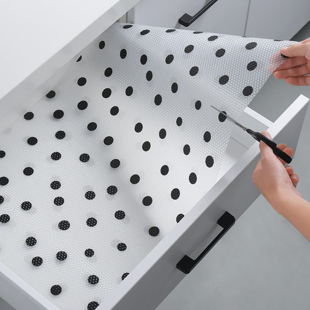 3 Rolls Shelf Liner for Cabinets and Drawer, Non Slip Refrigerator Liners, Non-Adhesive Waterproof Oil-Proof Eva Placemats, Can Be Cut Storage Shelf Mats for Desk, Dresser and Cupboard (Polka DotsĀ )