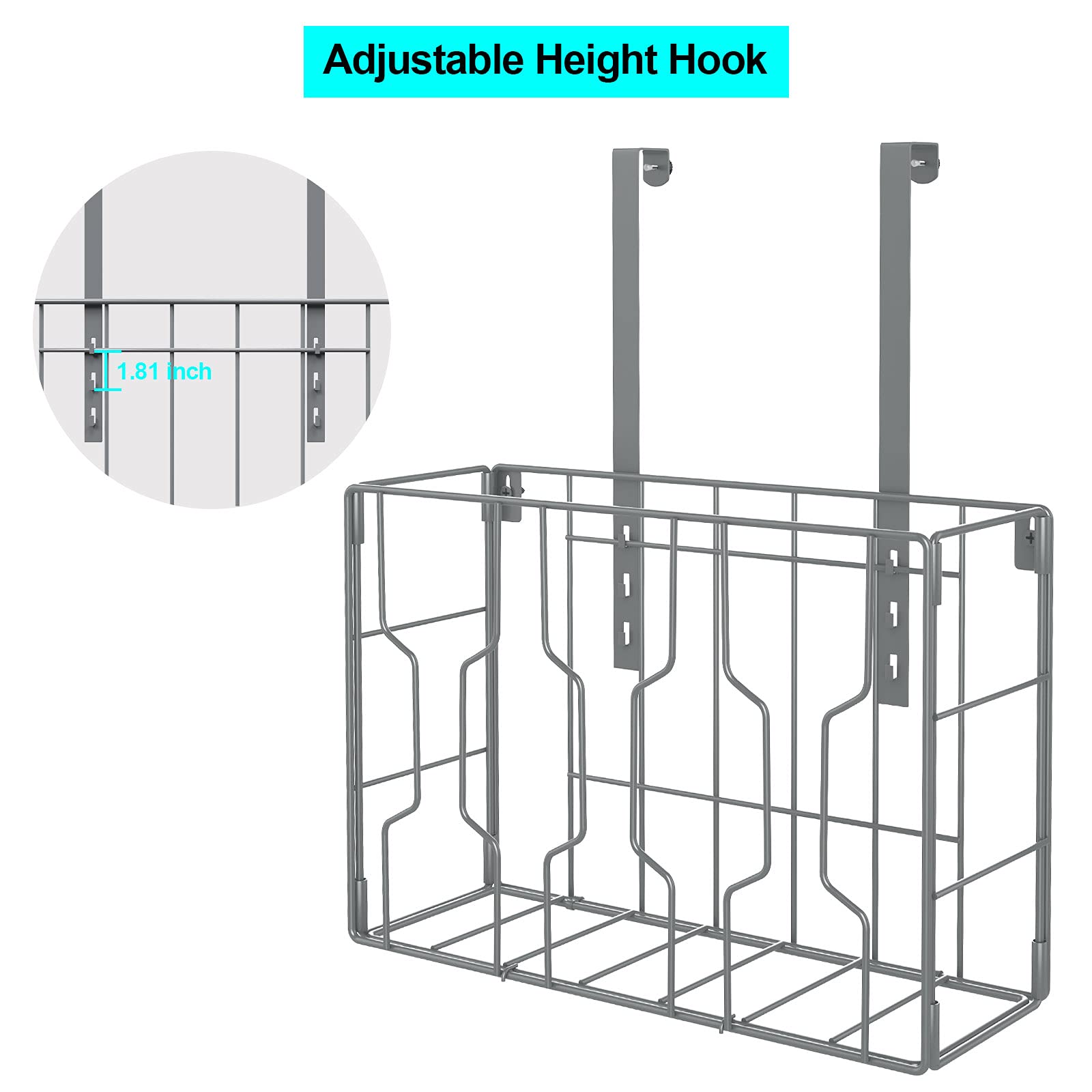 Over the Door/Wall Mount Cabinet Door Organizer Holder in Kitchen or Pantry, Cabinet door rack storage for Cutting Board, Bakeware, Cleaning Supplies, Aluminum Foil, Plastic Wrap (Silver)