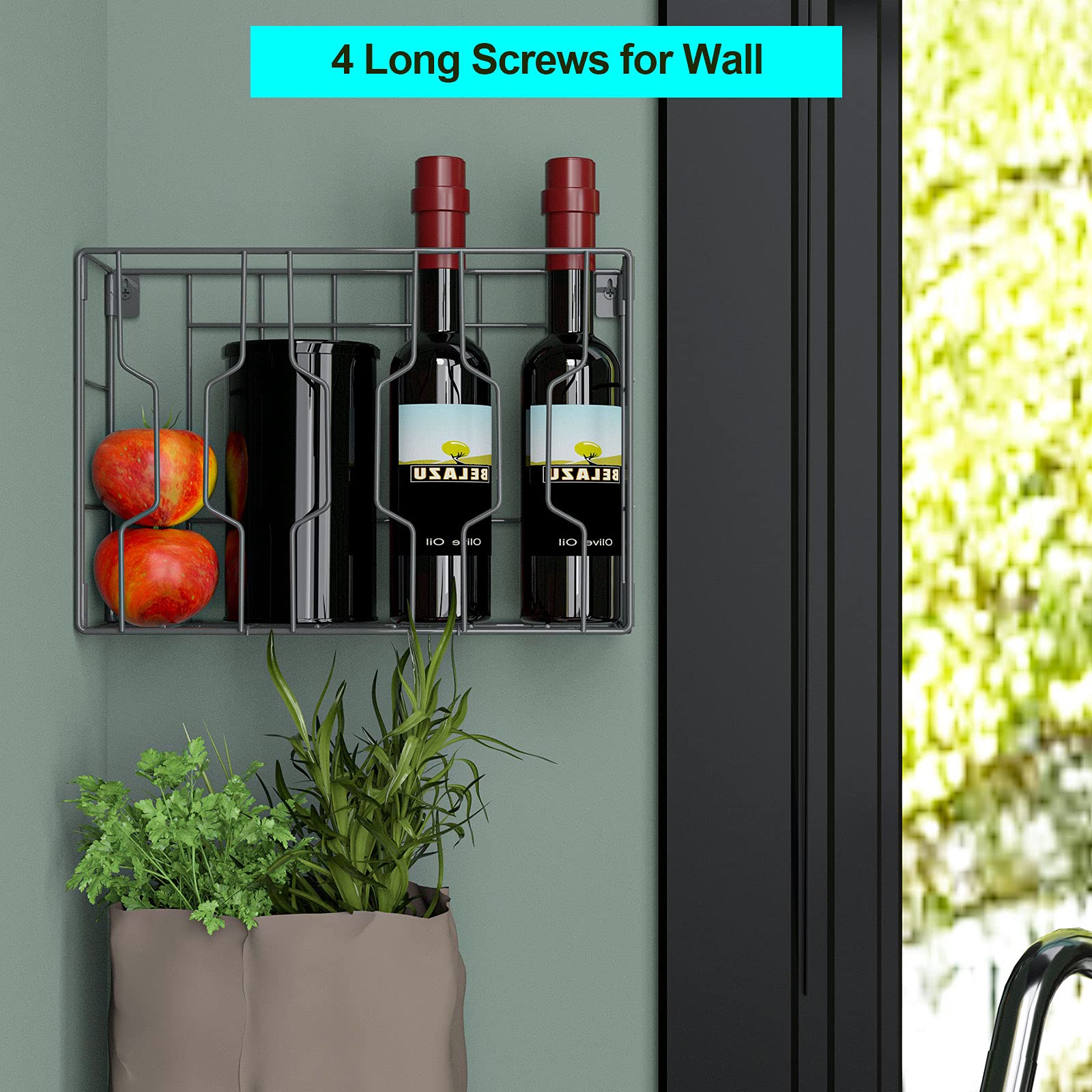 Over the Door/Wall Mount Cabinet Door Organizer Holder in Kitchen or Pantry, Cabinet door rack storage for Cutting Board, Bakeware, Cleaning Supplies, Aluminum Foil, Plastic Wrap (Silver)