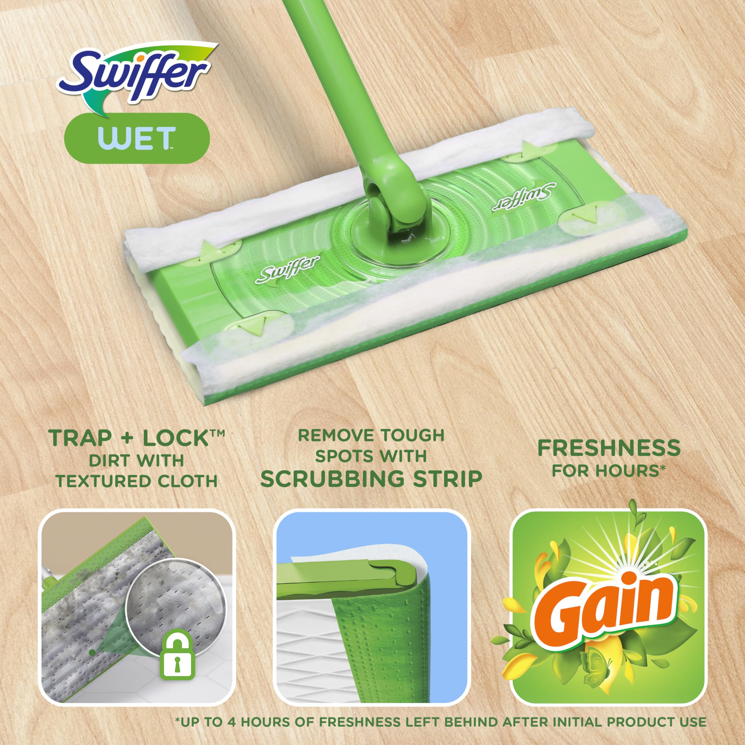 Swiffer Sweeper Wet Mopping Cloths, Multi-Surface Floor Cleaner with Gain Original Scent, 24 Count
