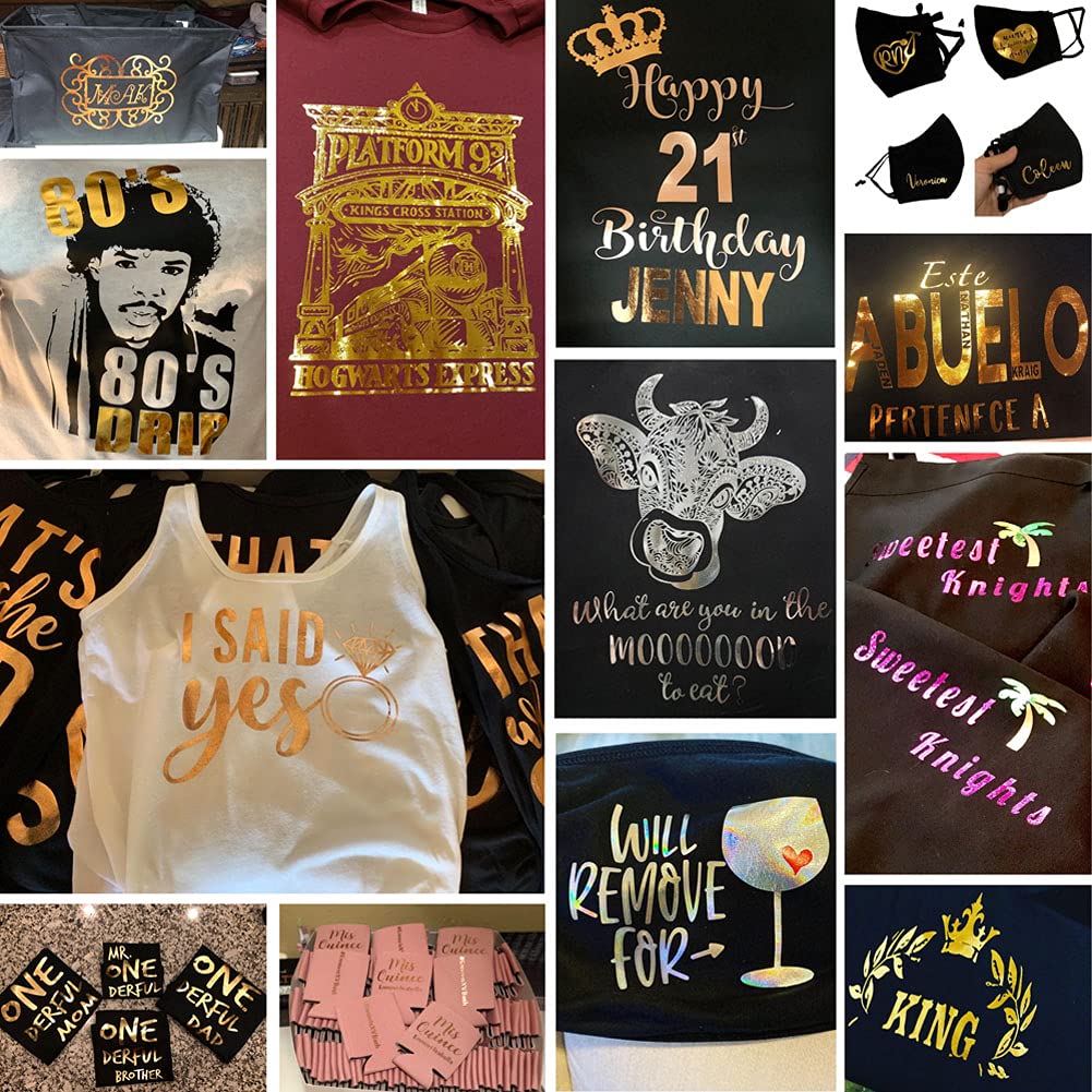 Tvinyl Warehouse Gold Metallic HTV Heat Transfer Foil Vinyl for Tshirt and Apparel 12" X 10"( Pack of 5 ), Easy to Weed and Iron on, Guaranteed Size