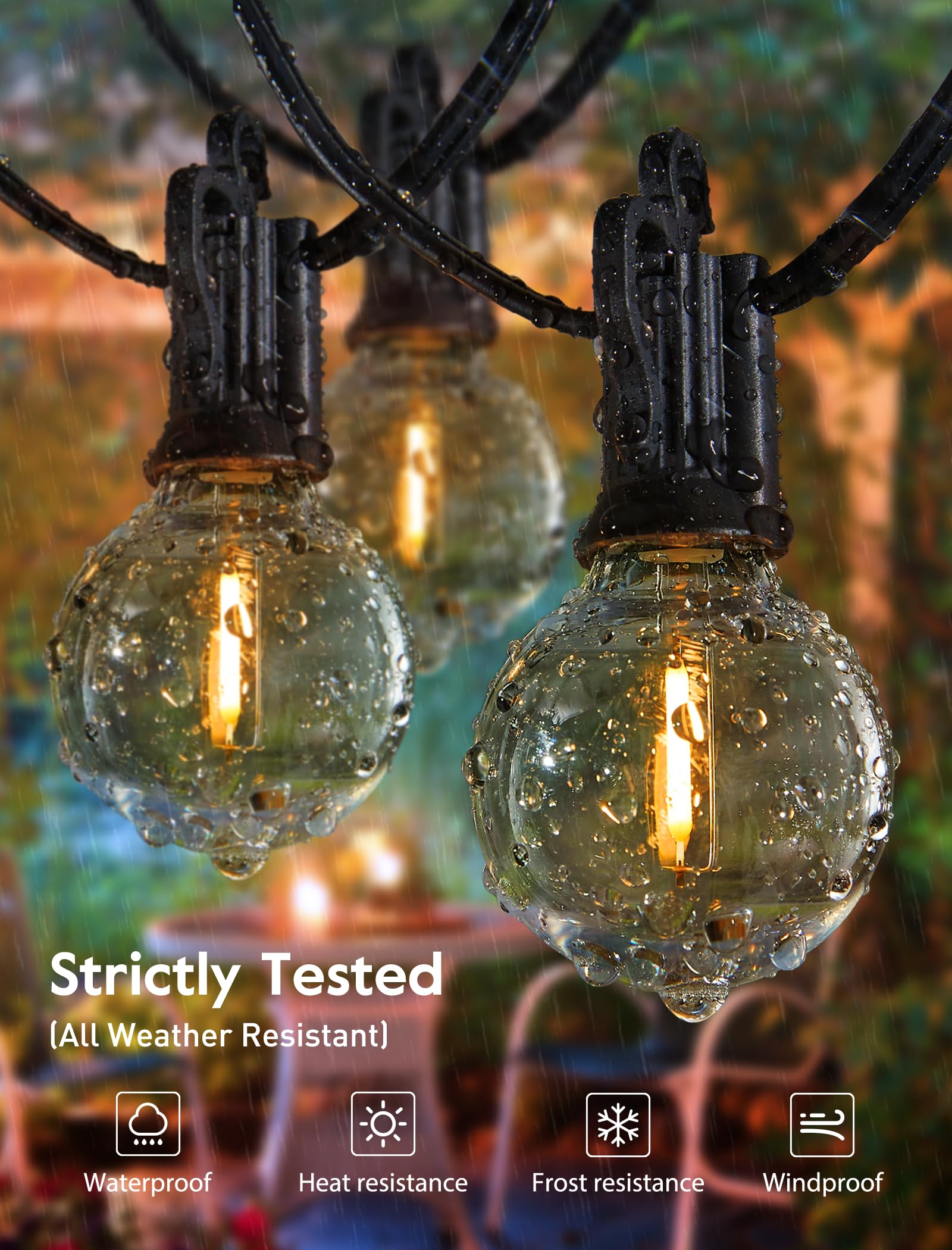 Outdoor String Lights 25 Feet G40 Globe Patio Lights with 27 Edison Glass Bulbs(2 Spare), Waterproof Connectable Hanging Light for Backyard Porch Balcony Party Decor, E12 Socket Base,Black