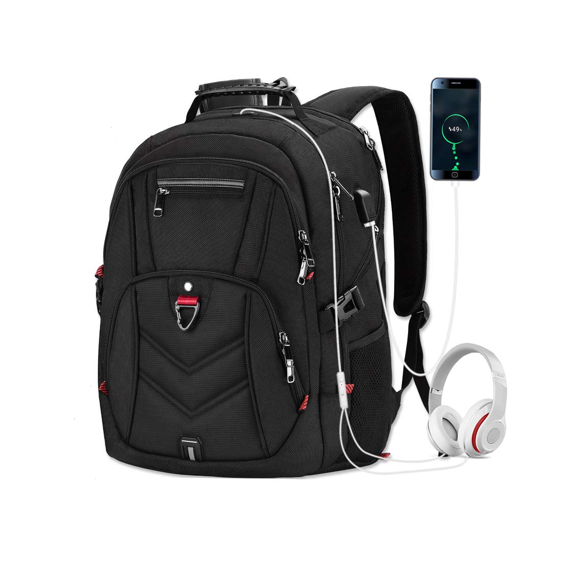 NEWHEY Laptop Backpack 17 Inch Business Travel Backpacks for Men Women Extra Large Waterproof TSA Anti Theft College Bookbags with USB Charging Port 17.3 Gaming Computer Backpack 45L, Black