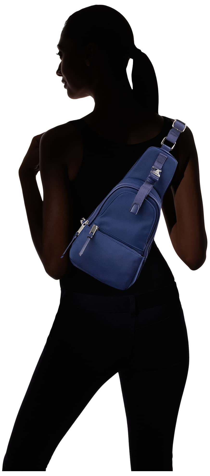 Calvin Klein Shay Organizational Sling Backpack, Black/Silver,One Size