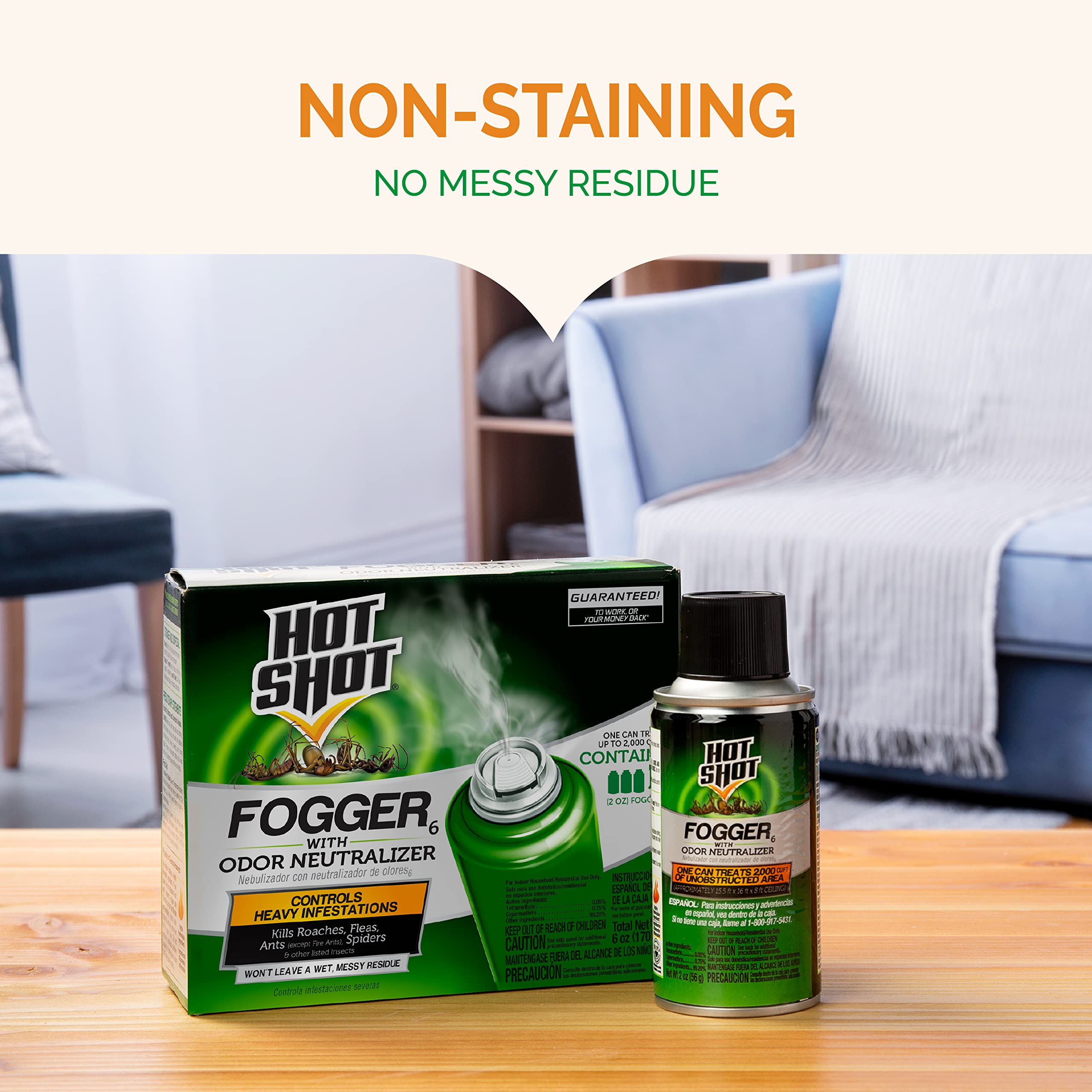 Hot Shot Fogger With Odor Neutralizer, Kills Roaches, Ants, Spiders & Fleas, Controls Heavy Infestations, 3 Count, 2 Ounce Pack of 2