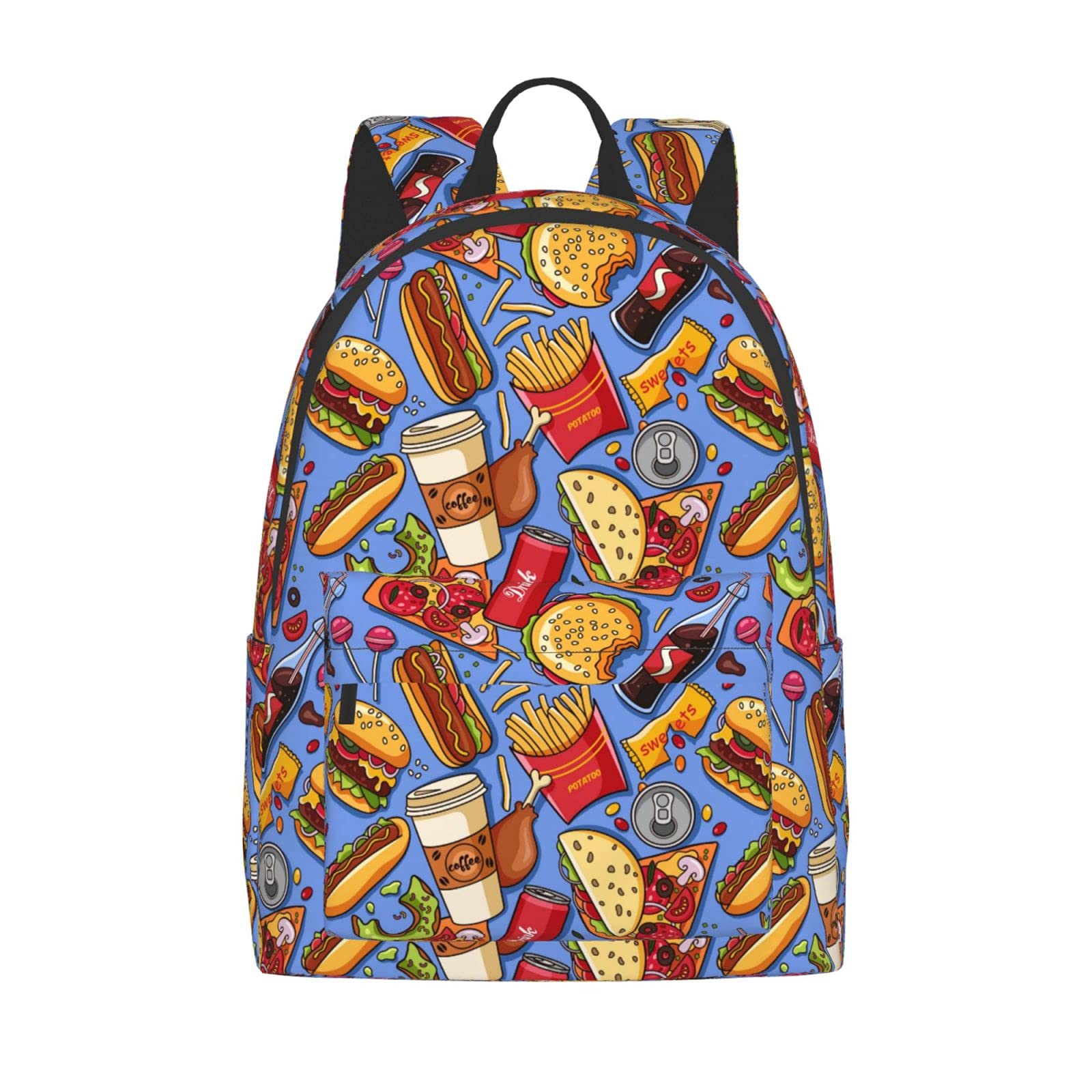 FeHuew 16 inch backpack Fast Food Hamburger Pizza Cola Laptop Backpack Full Print School Bookbag Shoulder Bag for Travel Daypack