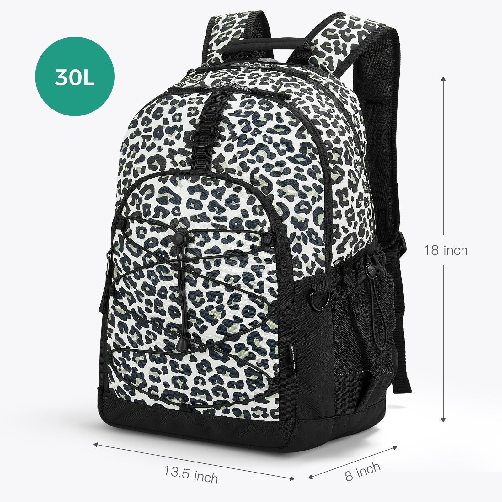 Choco Mocha Snow Leopard Backpack for Teen Girls, Travel School Backpack for Girls High Middle School 18 Inch Large Bookbag, Black