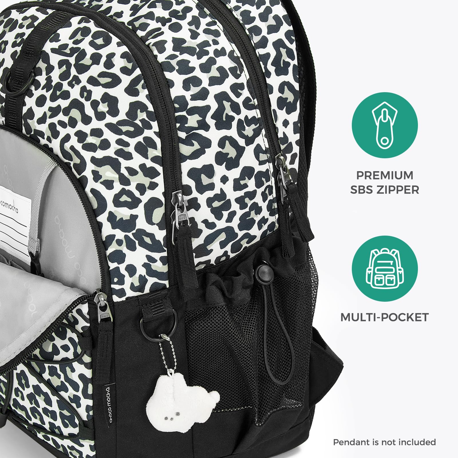 Choco Mocha Snow Leopard Backpack for Teen Girls, Travel School Backpack for Girls High Middle School 18 Inch Large Bookbag, Black