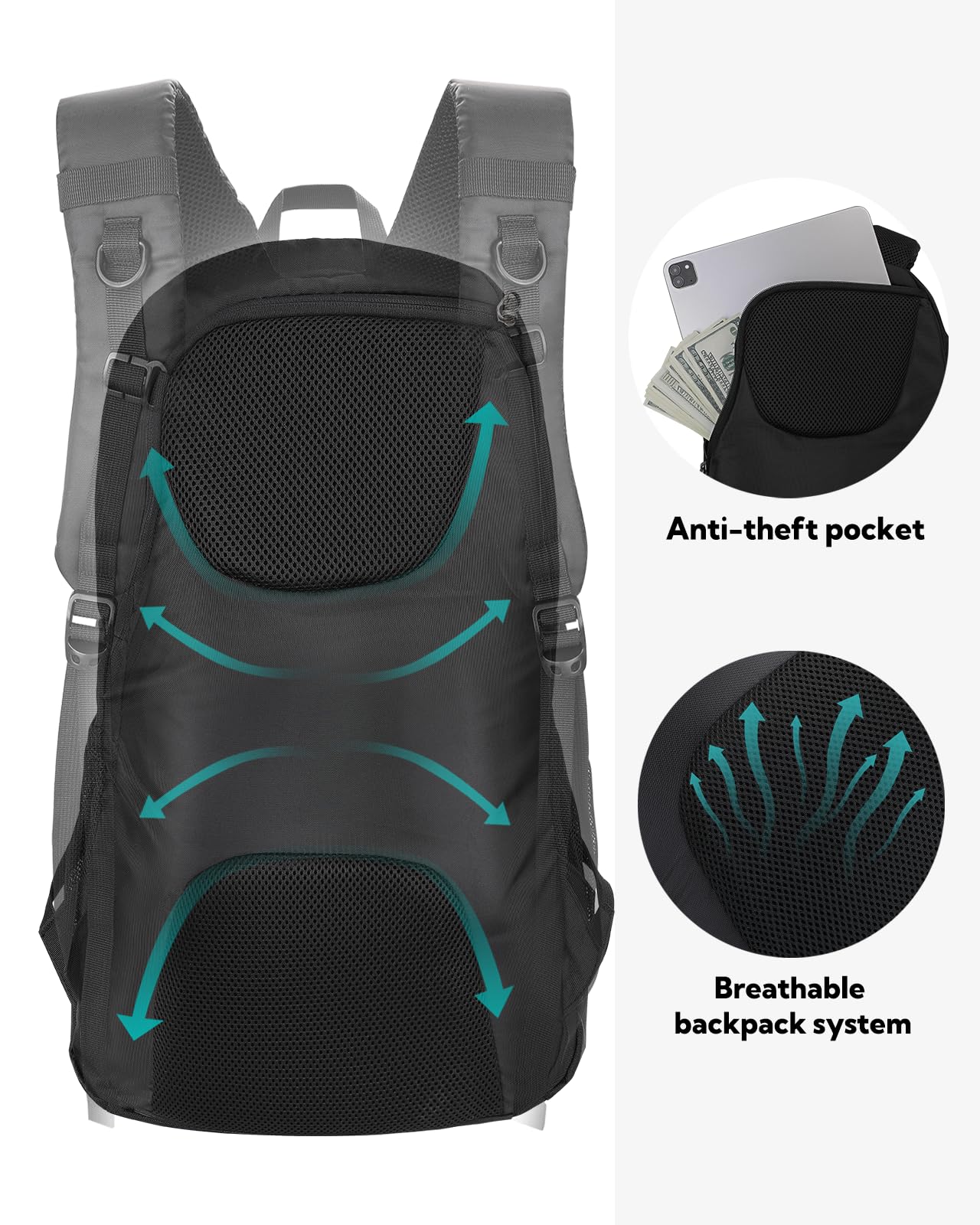 WATERFLY Lightweight Day Hiking Backpack: Travel Waterproof Daypack Trekking Bagpack Hike Day Bag for Camping Climbing Man Woman