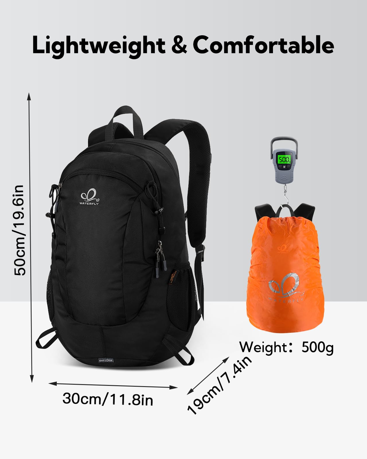 WATERFLY Lightweight Day Hiking Backpack: Travel Waterproof Daypack Trekking Bagpack Hike Day Bag for Camping Climbing Man Woman