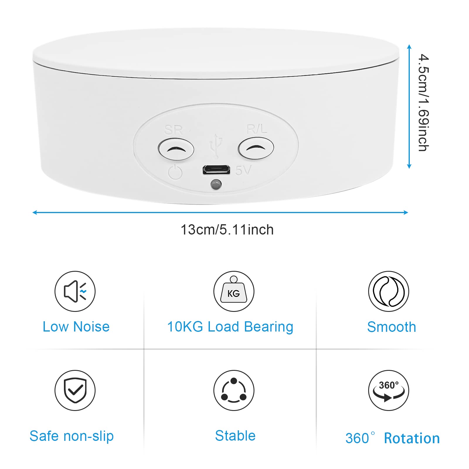 fotoconic Electric Motorized Turntable Rotating Display Stand, Remote Control Angle, Speed Direction, Various Rotation Mode, 11 Lbs Centric Loading, and 2 Pieces Magnetic Cover (4.75" & 8" Diameter)