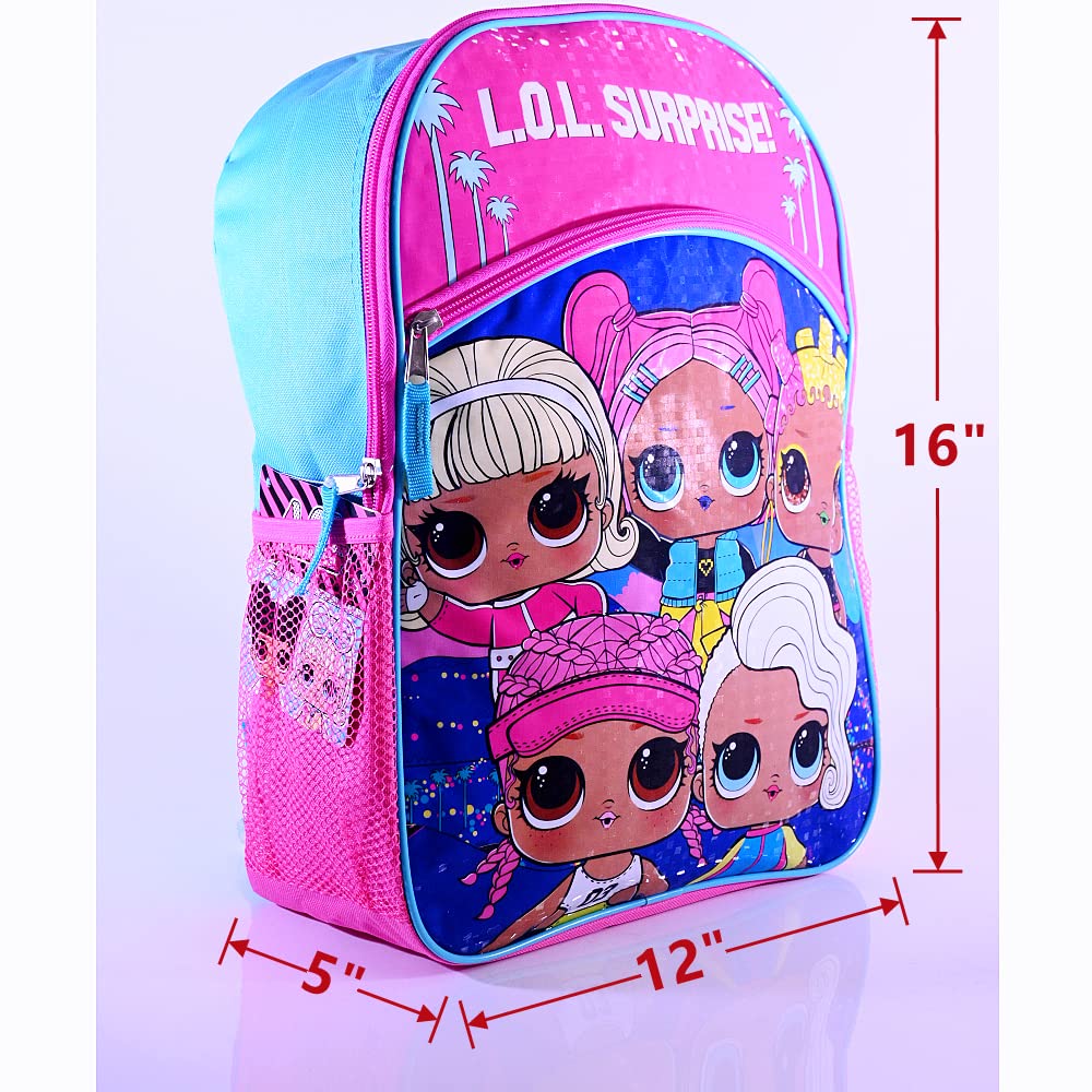 Koola LOL 16'' Large School Backpack with Lunch Bag and Sullivan Water Bottle Bundle | LOL Backpacks for Girls | LOL Remix | LOL Water Bottle