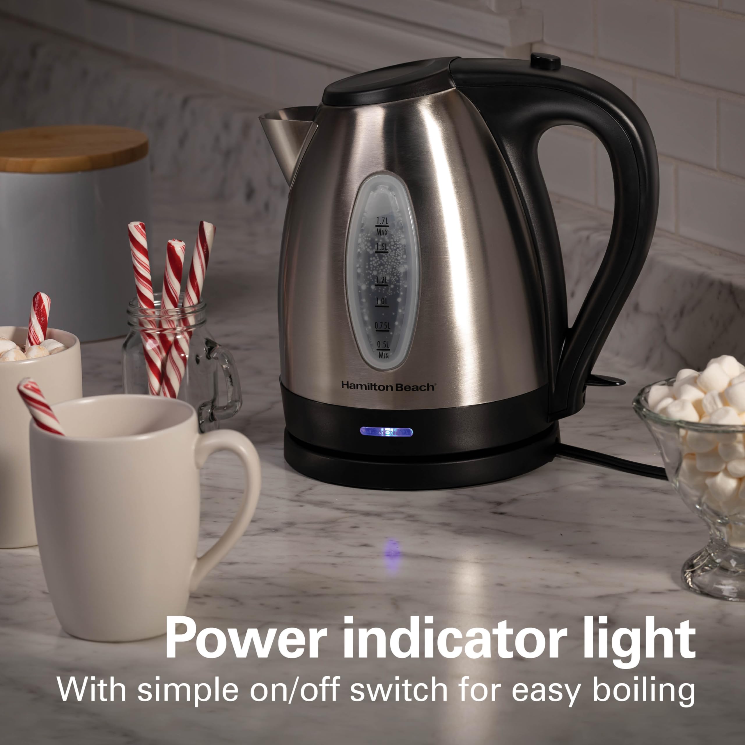 Hamilton Beach Electric Tea Kettle, Water Boiler & Heater, 1.7 L, Cordless, Auto-Shutoff and Boil-Dry Protection, Stainless Steel (40880)