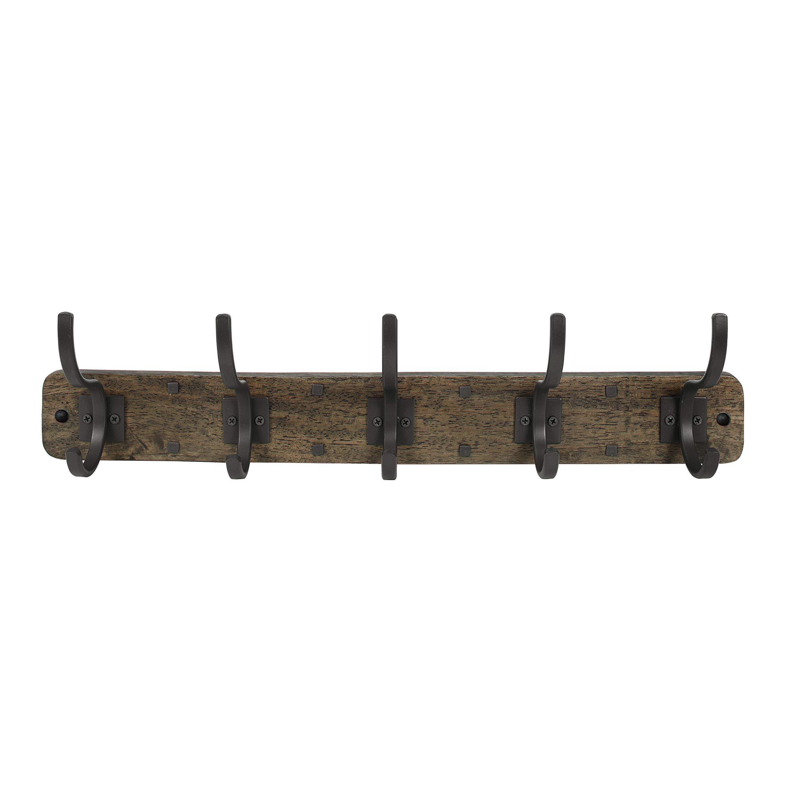 Spectrum Diversified Richmond Wall Mount 5 Hook Wood Rack for Storage and Organization of Entryway Bedroom and More, Coffee/Industrial Gray
