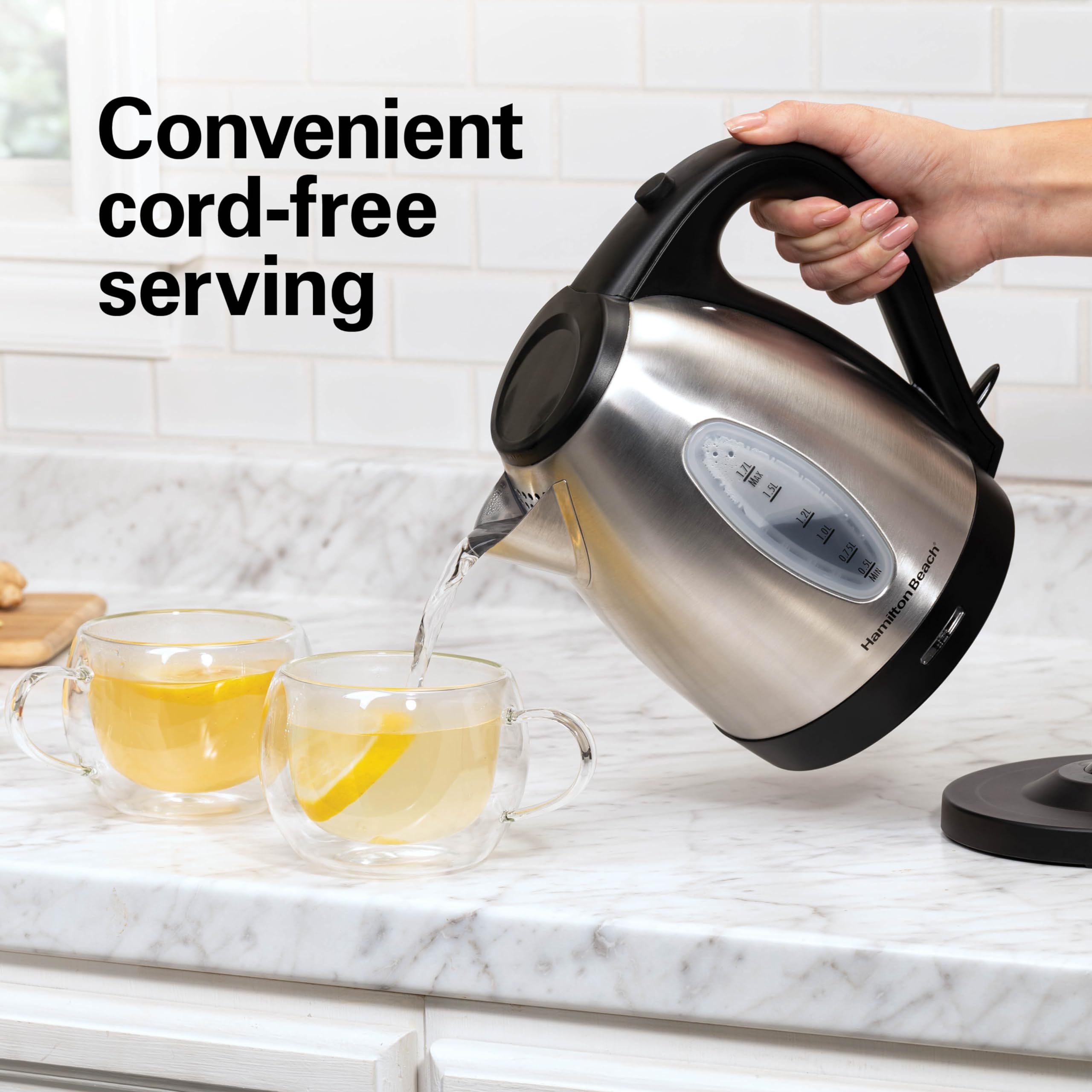 Hamilton Beach Electric Tea Kettle, Water Boiler & Heater, 1.7 L, Cordless, Auto-Shutoff and Boil-Dry Protection, Stainless Steel (40880)