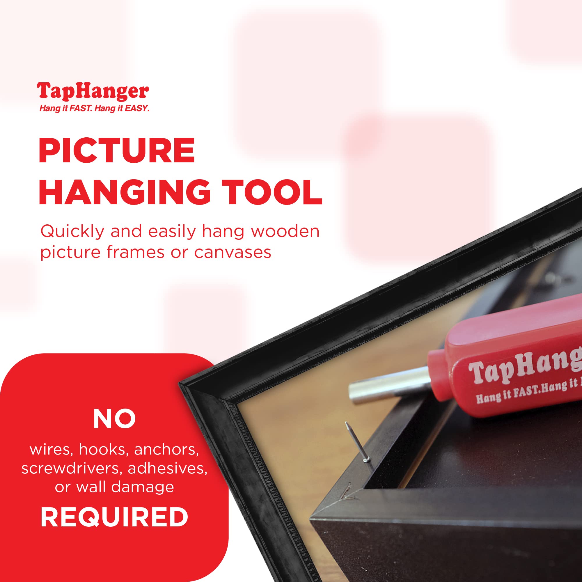 TapHanger Picture Frame Hanging Kit for Drywall - Easy To Use Picture Hanging Tool to Quickly Hang Wooden Frames & Canvases in Less Than A Minute -Includes 80 Reusable TapTacks & Holds Up to 20 Pounds