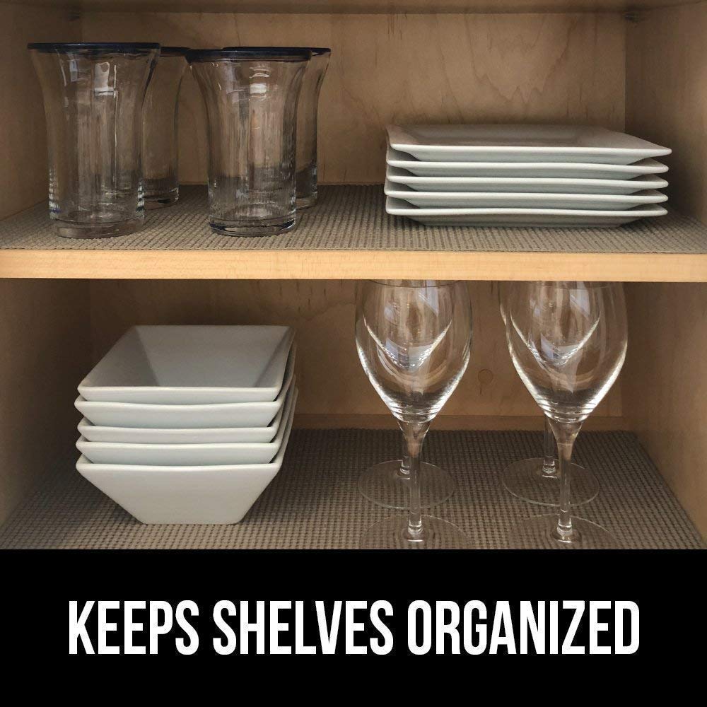 Gorilla Grip Drawer Liner and Under Sink Mat, Drawer Liner Size 12x20 in Beige, and Under Sink Mat Size 24x30 in Charcoal, 2 Item Bundle