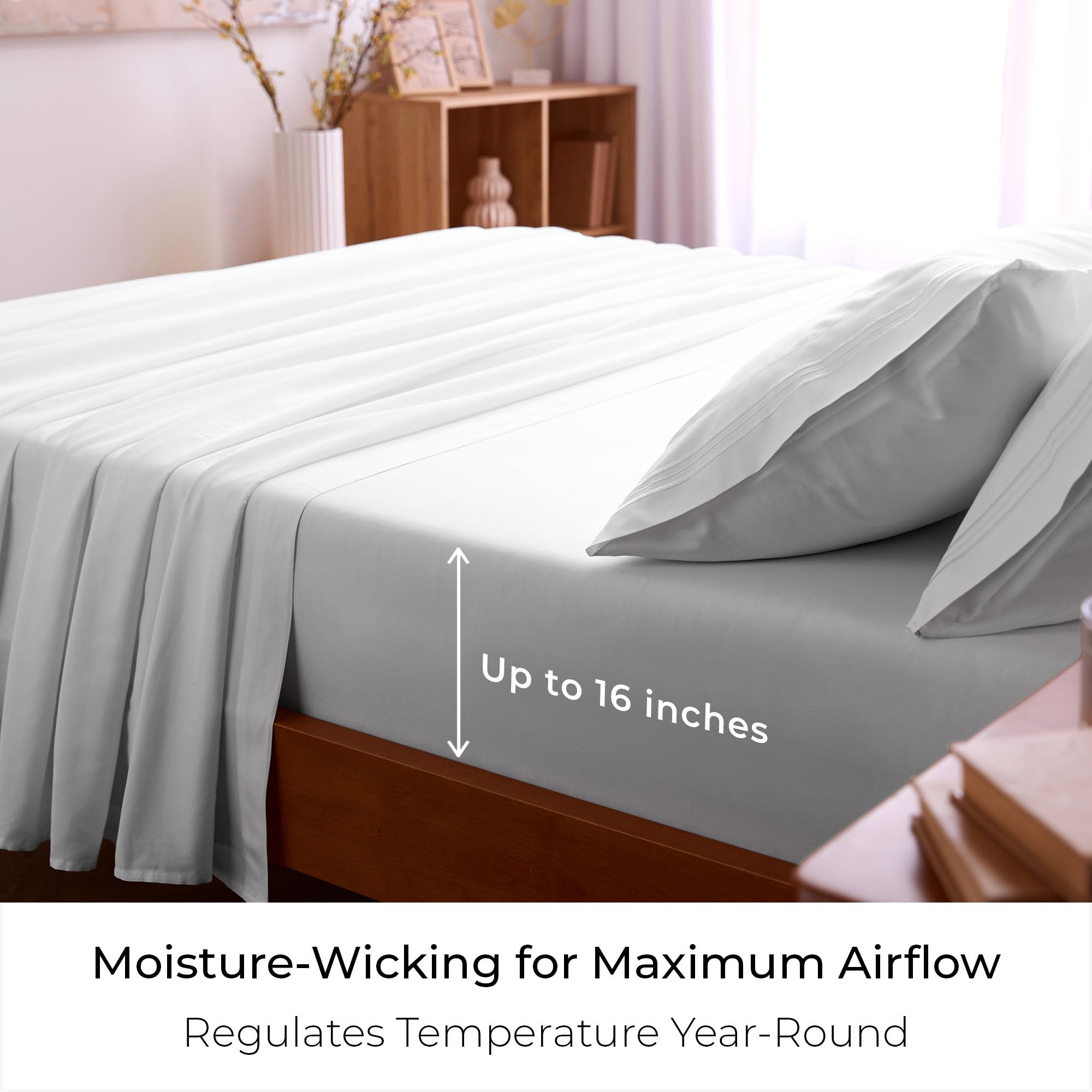 Mellanni Queen Sheet Set - Hotel Luxury 1800 Bedding Sheets & Pillowcases - Extra Soft Cooling Bed Sheets - Deep Pocket up to 16 inch Mattress - Wrinkle, Fade, Stain Resistant - 4 Piece (Queen, White)