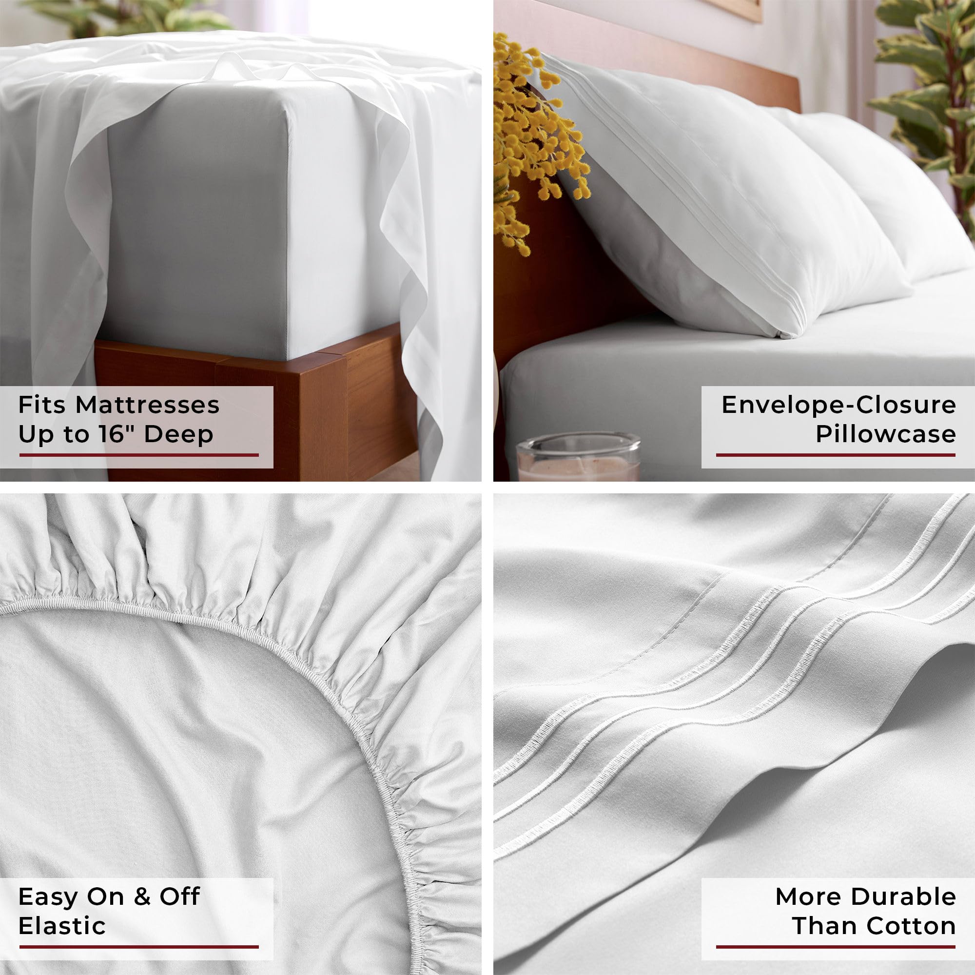 Mellanni Queen Sheet Set - Hotel Luxury 1800 Bedding Sheets & Pillowcases - Extra Soft Cooling Bed Sheets - Deep Pocket up to 16 inch Mattress - Wrinkle, Fade, Stain Resistant - 4 Piece (Queen, White)