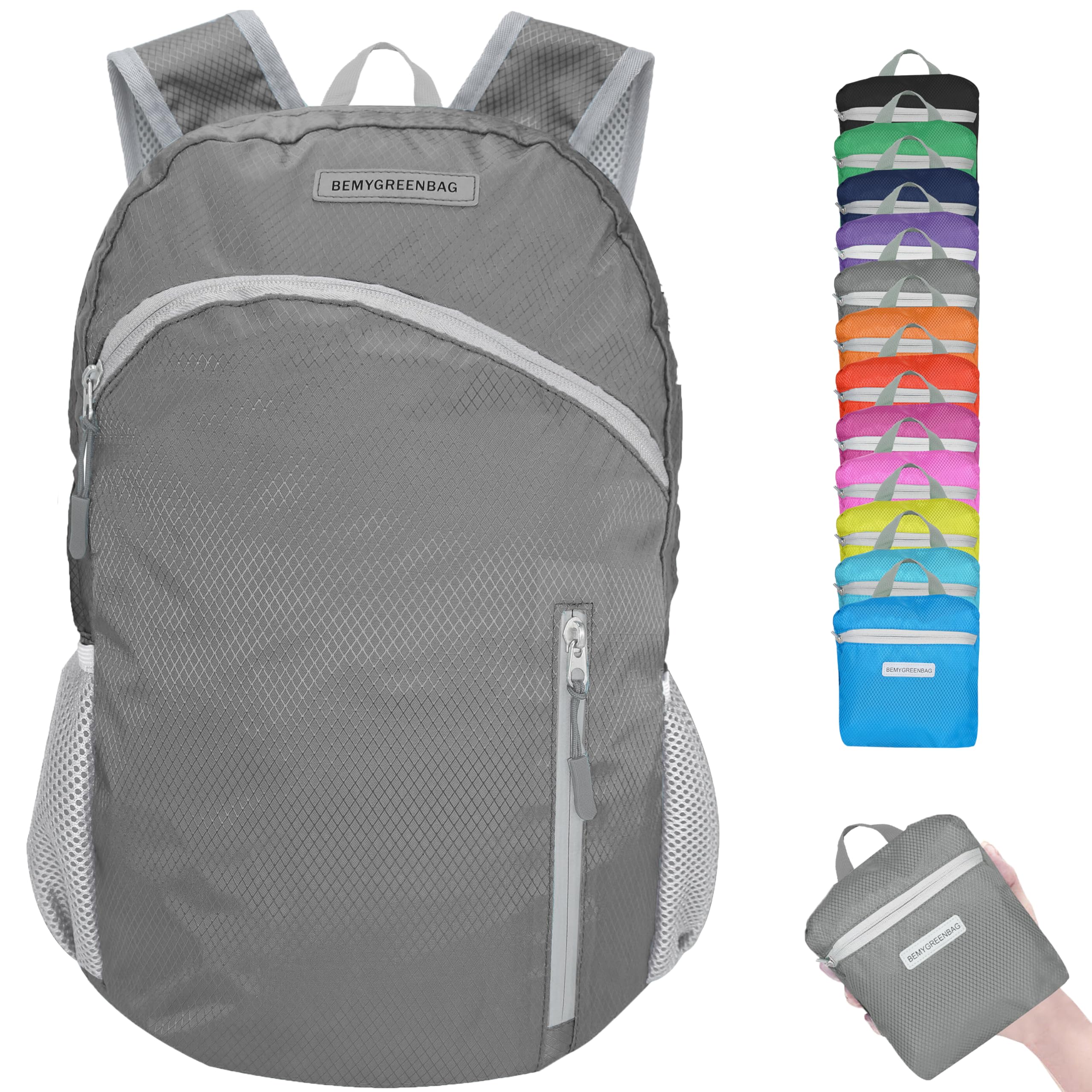 BEMYGREENBAG Waterproof foldable backpack lightweight packable bag for outdoor sport swimming kayaking Wet and Dry separated kids camping backpack (Grey)