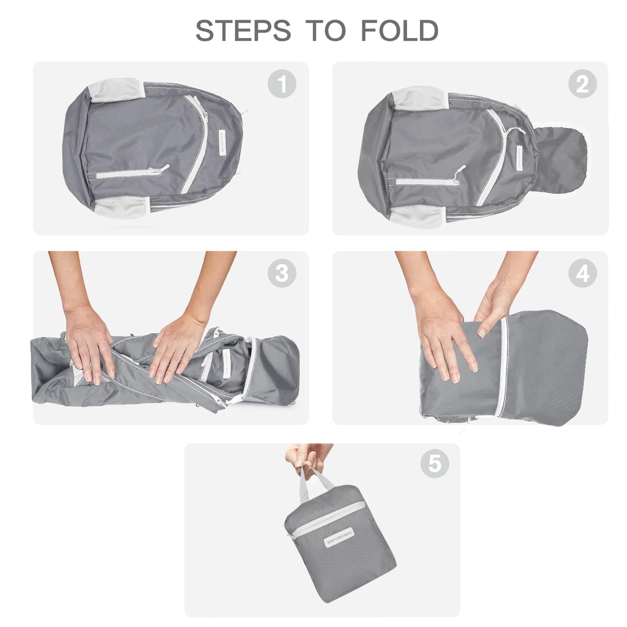 BEMYGREENBAG Waterproof foldable backpack lightweight packable bag for outdoor sport swimming kayaking Wet and Dry separated kids camping backpack (Grey)