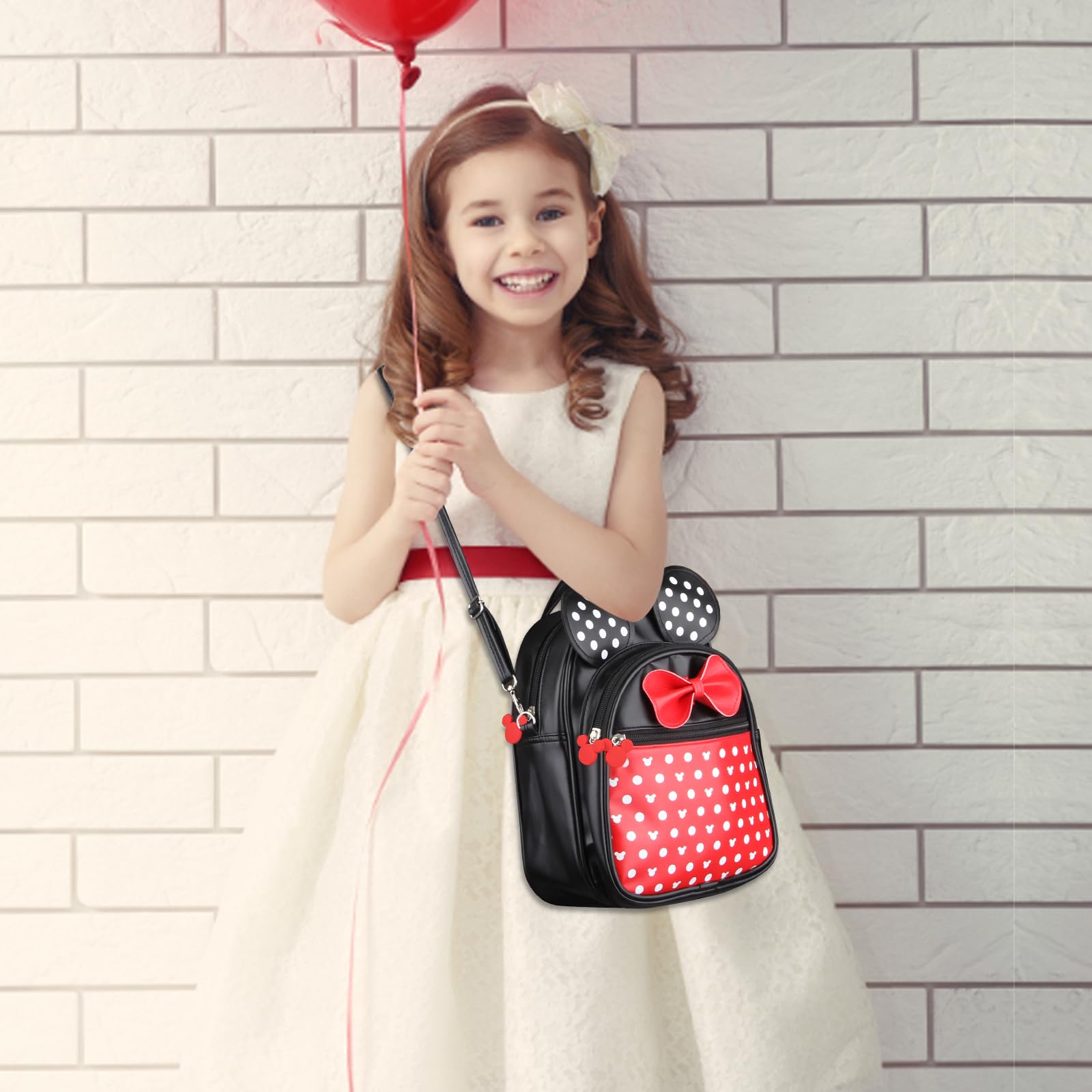 Mini Backpack for Girls Bowknot Polka Dot Cute Mini Mouse Backpack for Toddler Little Girl Backpack Kids Small Backpack Leather Convertible Shoulder Bag Purse for Women Children Travel Backpack