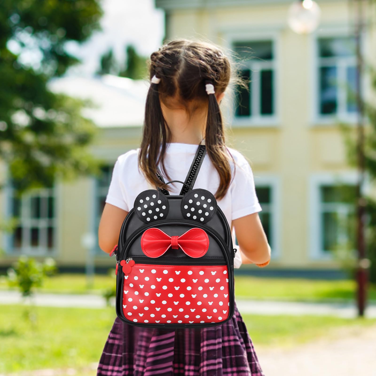 Mini Backpack for Girls Bowknot Polka Dot Cute Mini Mouse Backpack for Toddler Little Girl Backpack Kids Small Backpack Leather Convertible Shoulder Bag Purse for Women Children Travel Backpack