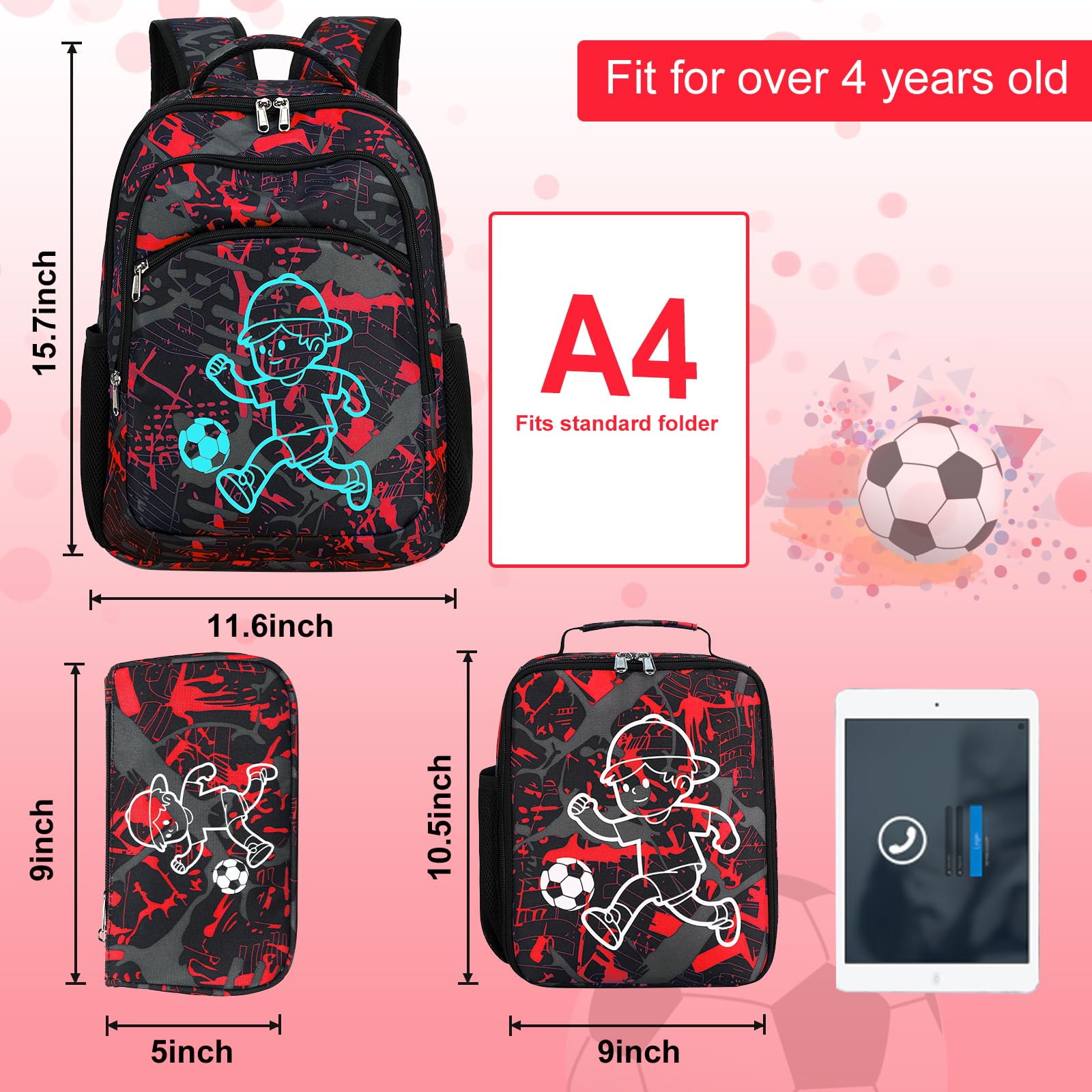 Kids Backpack for School Boys Girls Space Preschool Bookbag with Lunch Box Pencil Case Set Elementary Backpacks Kindergarten School Bags (Astronaut-Navy Blue)