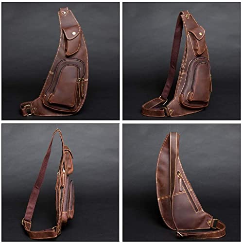 Leathario Men Leather Chest Bag Sling Bag Shoulder Bag Leather Crossbody Bag for Men (Brown-217-L)