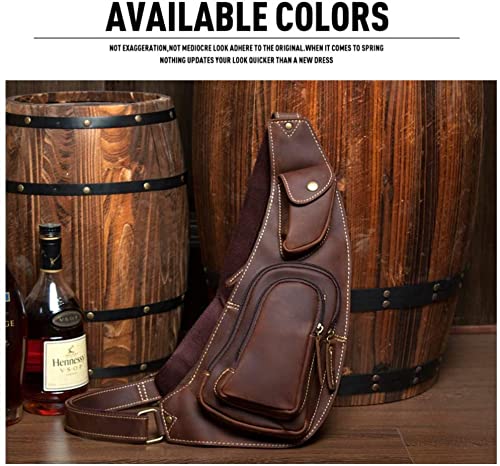 Leathario Men Leather Chest Bag Sling Bag Shoulder Bag Leather Crossbody Bag for Men (Brown-217-L)