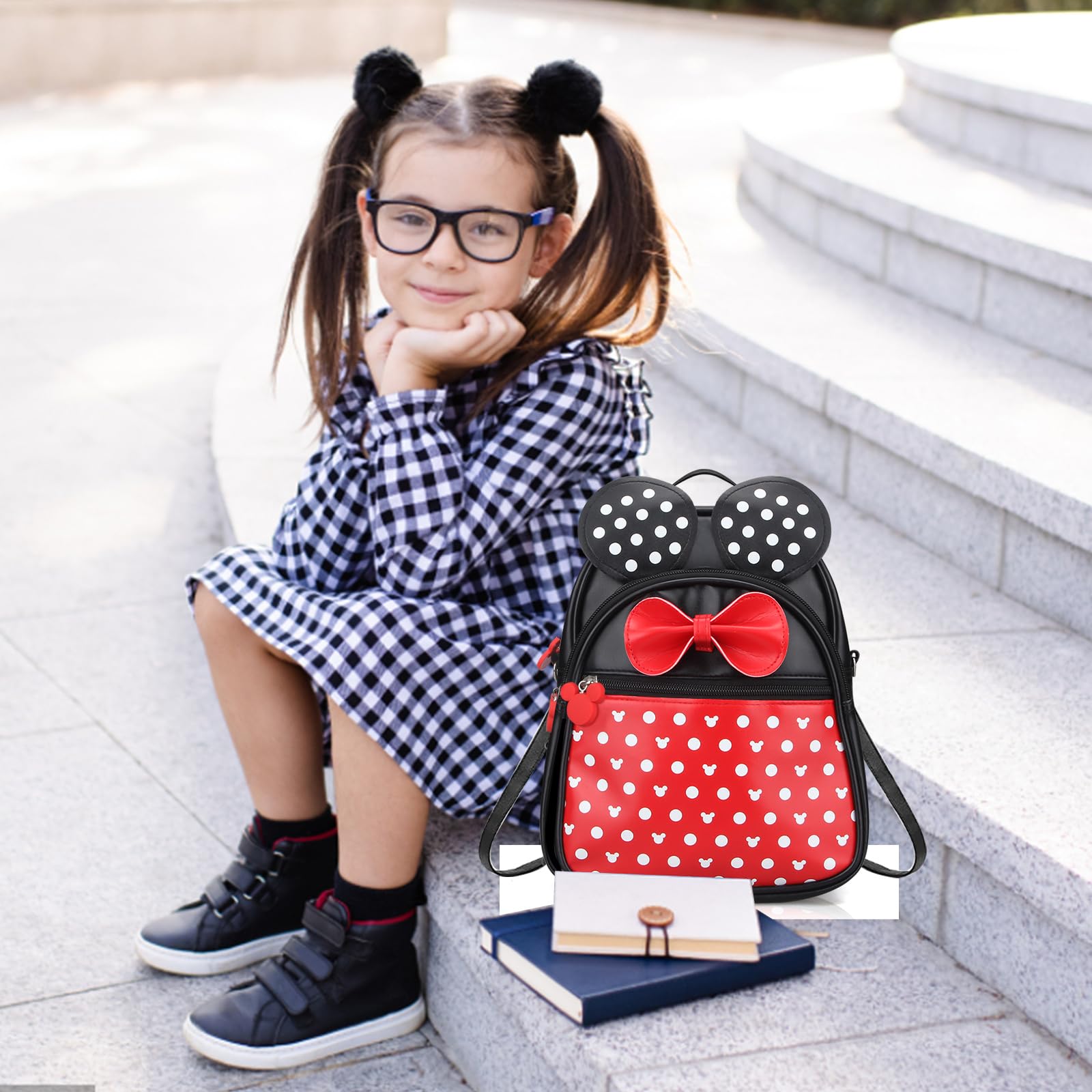 Mini Backpack for Girls Bowknot Polka Dot Cute Mini Mouse Backpack for Toddler Little Girl Backpack Kids Small Backpack Leather Convertible Shoulder Bag Purse for Women Children Travel Backpack