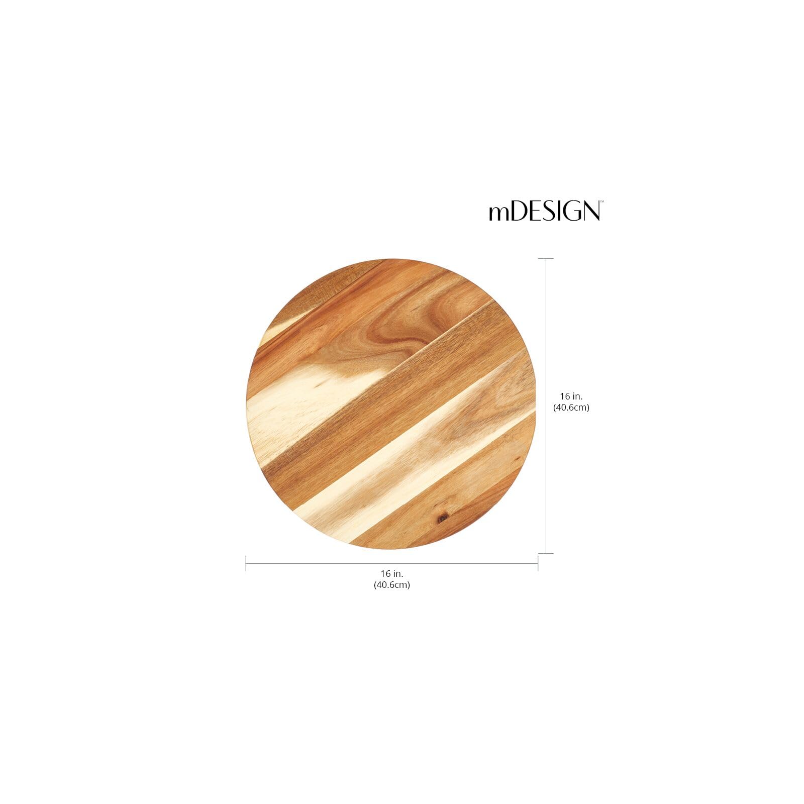 mDesign Acacia Wood Lazy Susan Turntable Spinner for Kitchen Cabinet, Pantry, Fridge, Cupboards, or Counter Organizing, Fully Rotating Organizer for Food, Spices, and Condiments, 16" Round - Natural